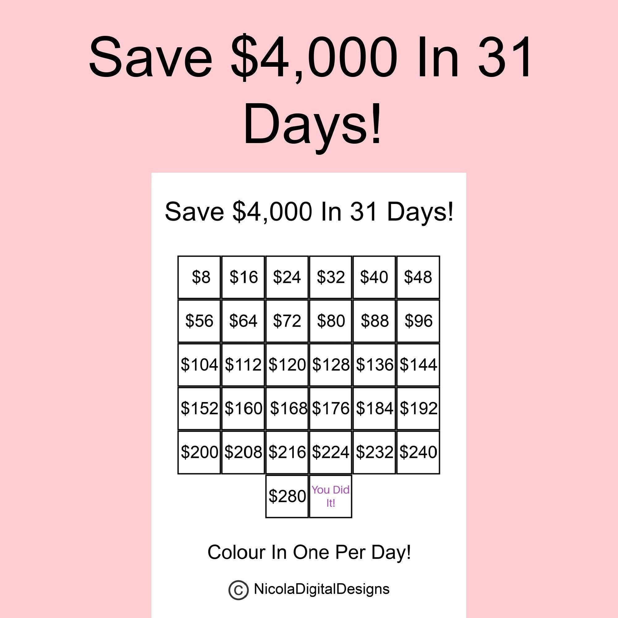 4 000 Money Saving Challenge Save 4 000 In 31 Days Savings Tracker