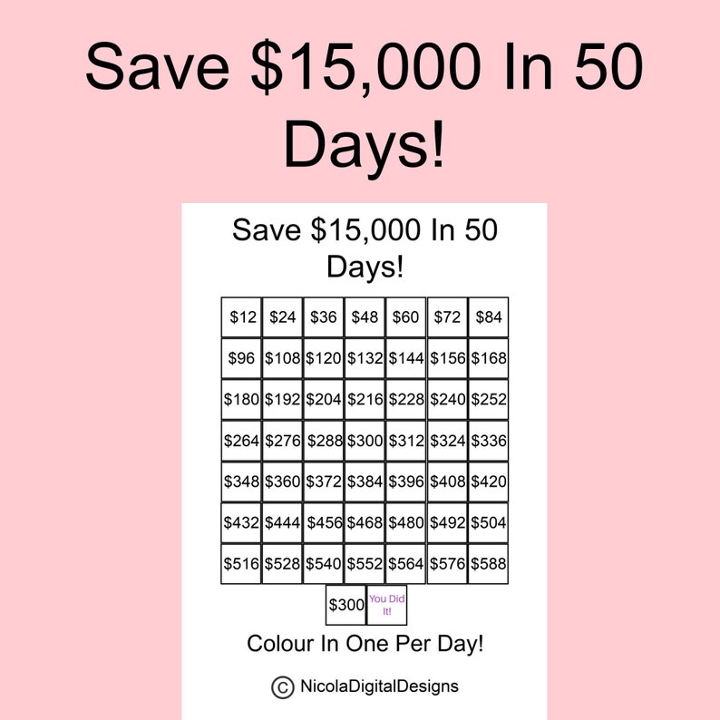 15,000 Money Saving Challenge Printable / Save 15,000 in 50 Days ...