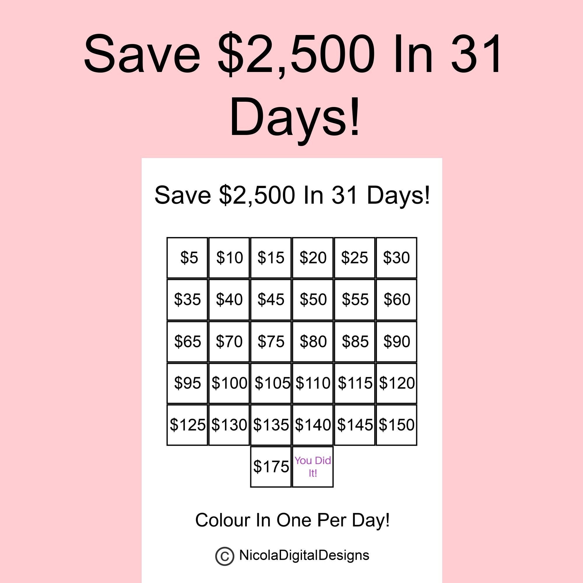 2,500 Money Saving Challenge Printable / Save 2,500 in 31 Days ...