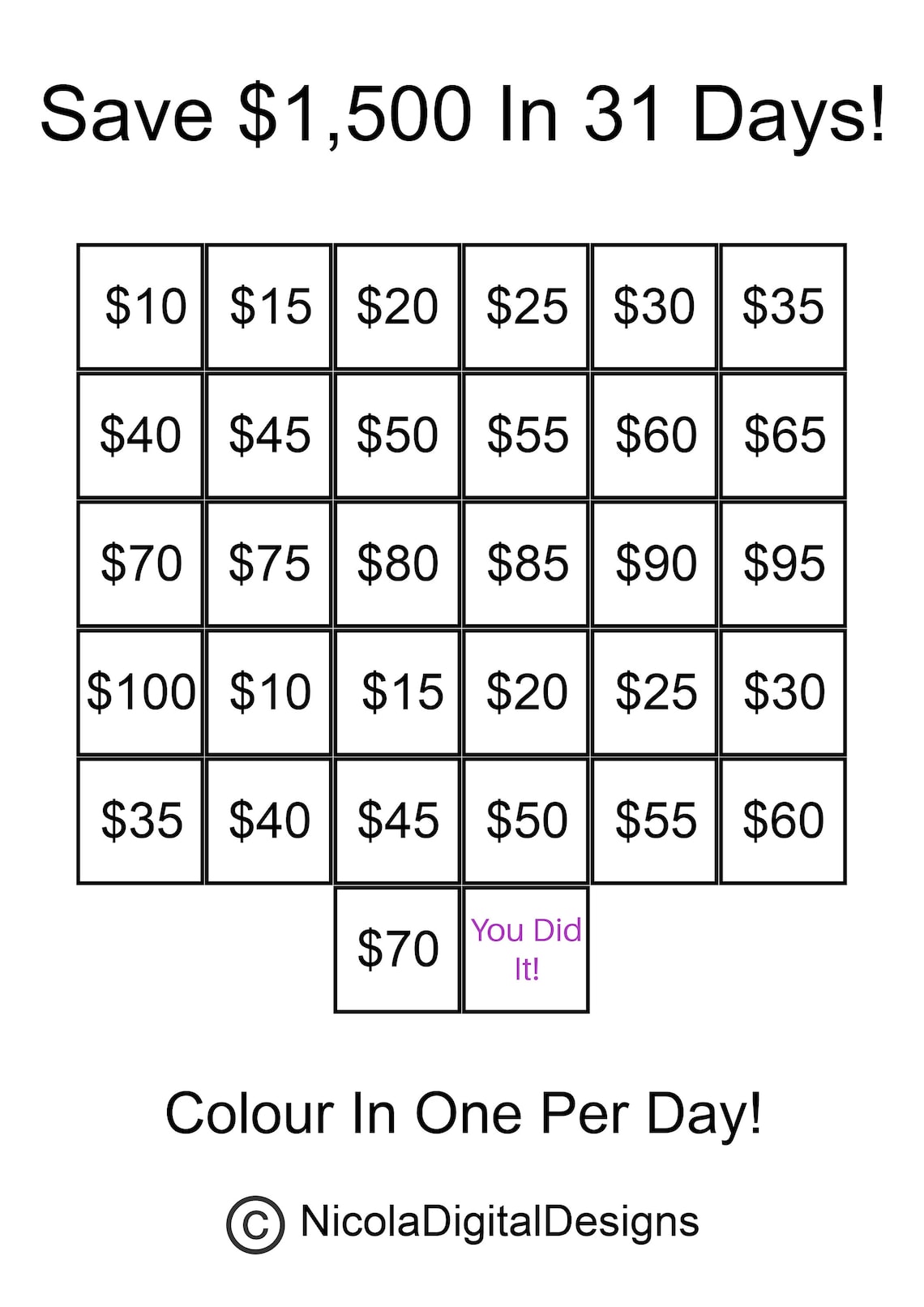 1,500 Money Saving Challenge Printable / Save 1,500 in 31 Days ...