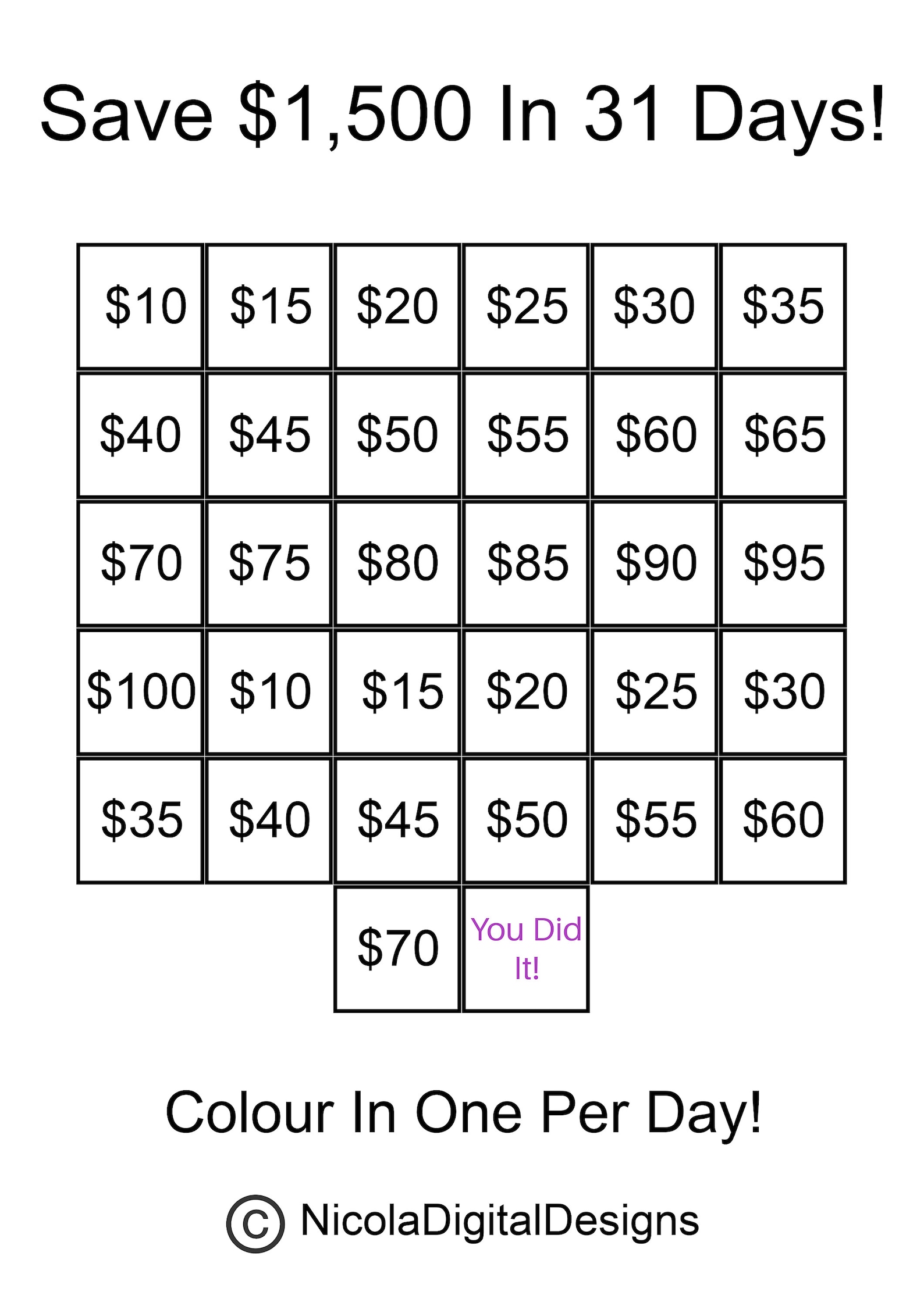 1,500 Money Saving Challenge Printable / Save 1,500 in 31 Days / Savings Tracker / Savings ...