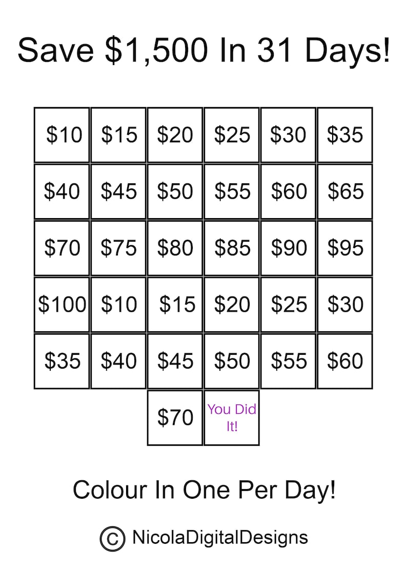 1,500 Money Saving Challenge Printable / Save 1,500 in 31 Days ...