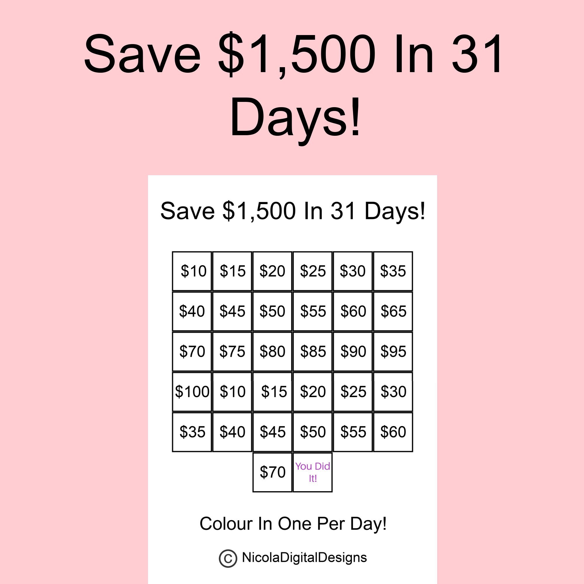 1 500 Money Saving Challenge Printable Save 1 500 In 31 Days