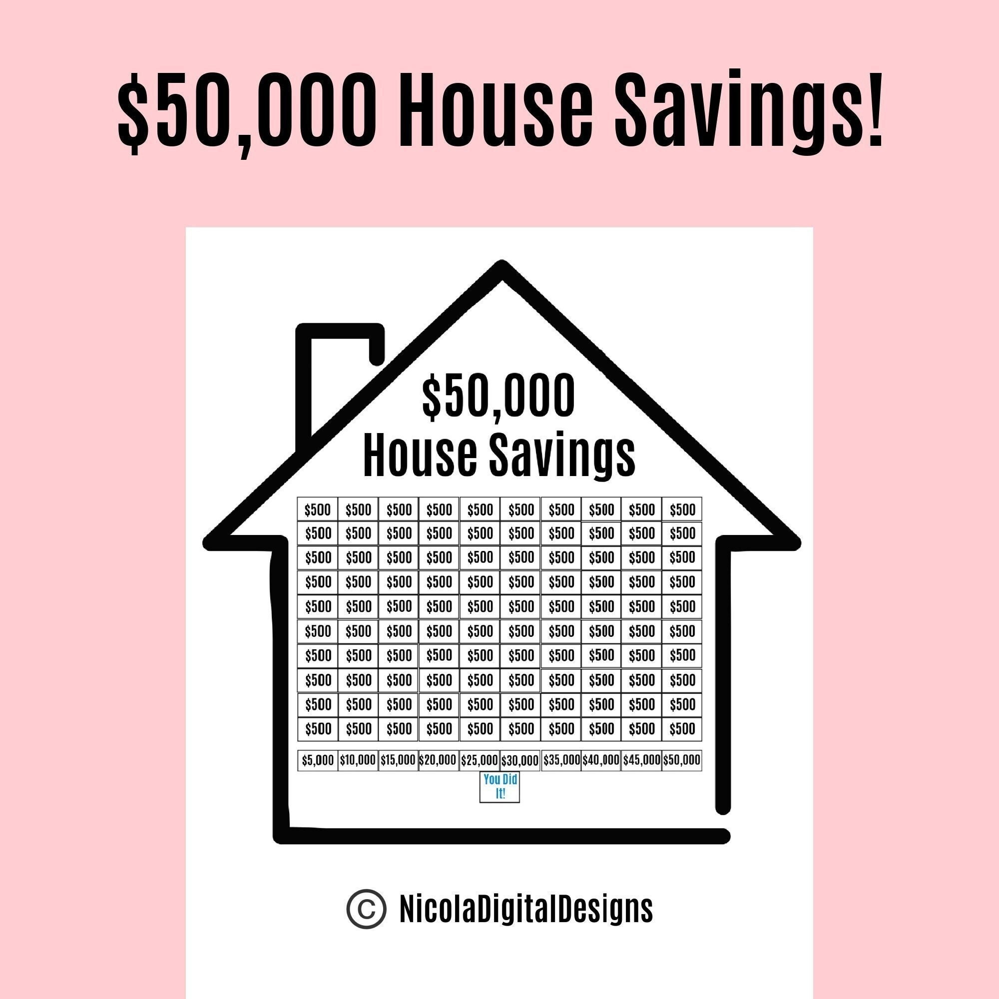 50,000 House Savings Tracker / 50,000 Saving Challenge / House Savings ...