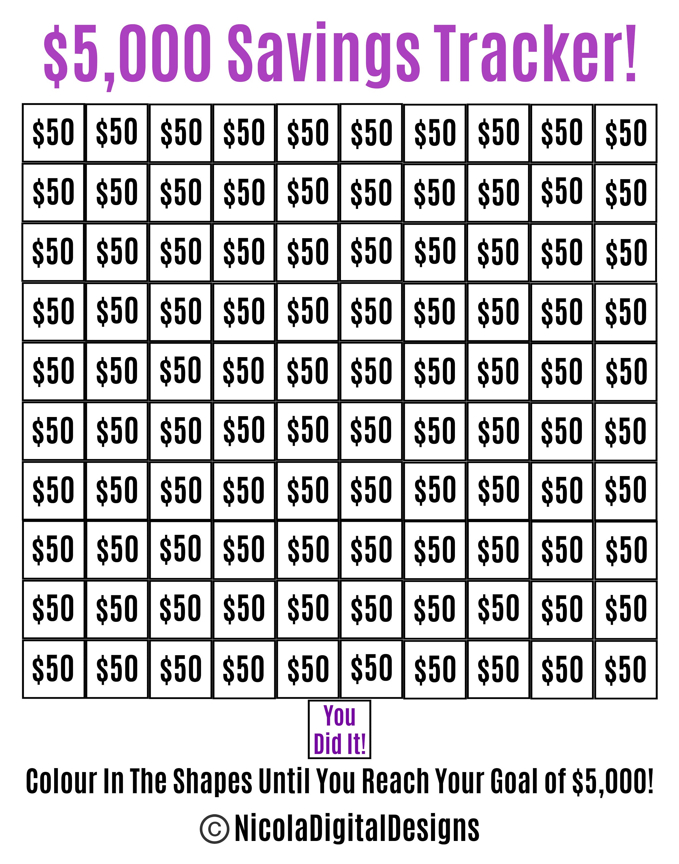 5000 Money Saving Tracker Printable / 5000 Saving Challenge / Savings ...