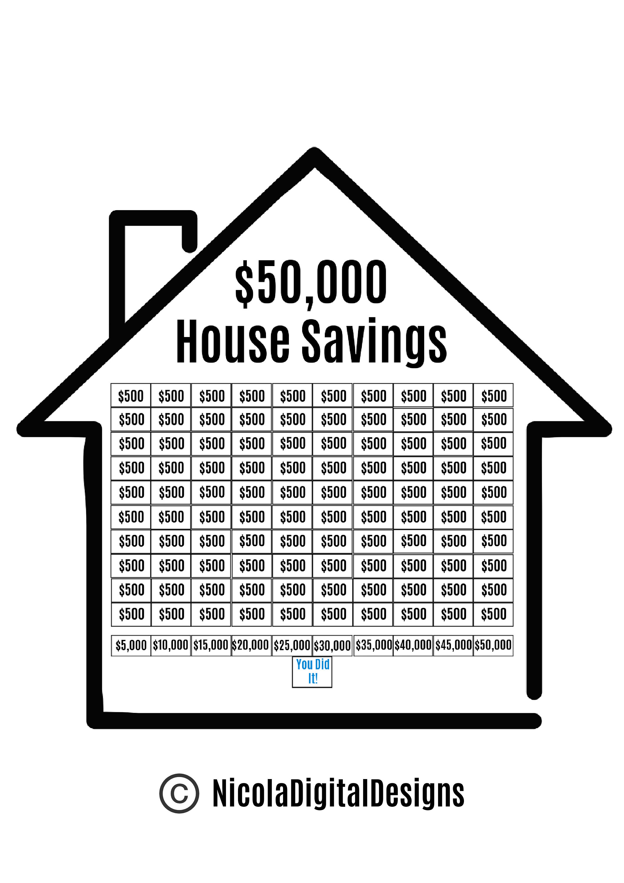 50,000 House Savings Tracker / 50,000 Saving Challenge / House Savings ...
