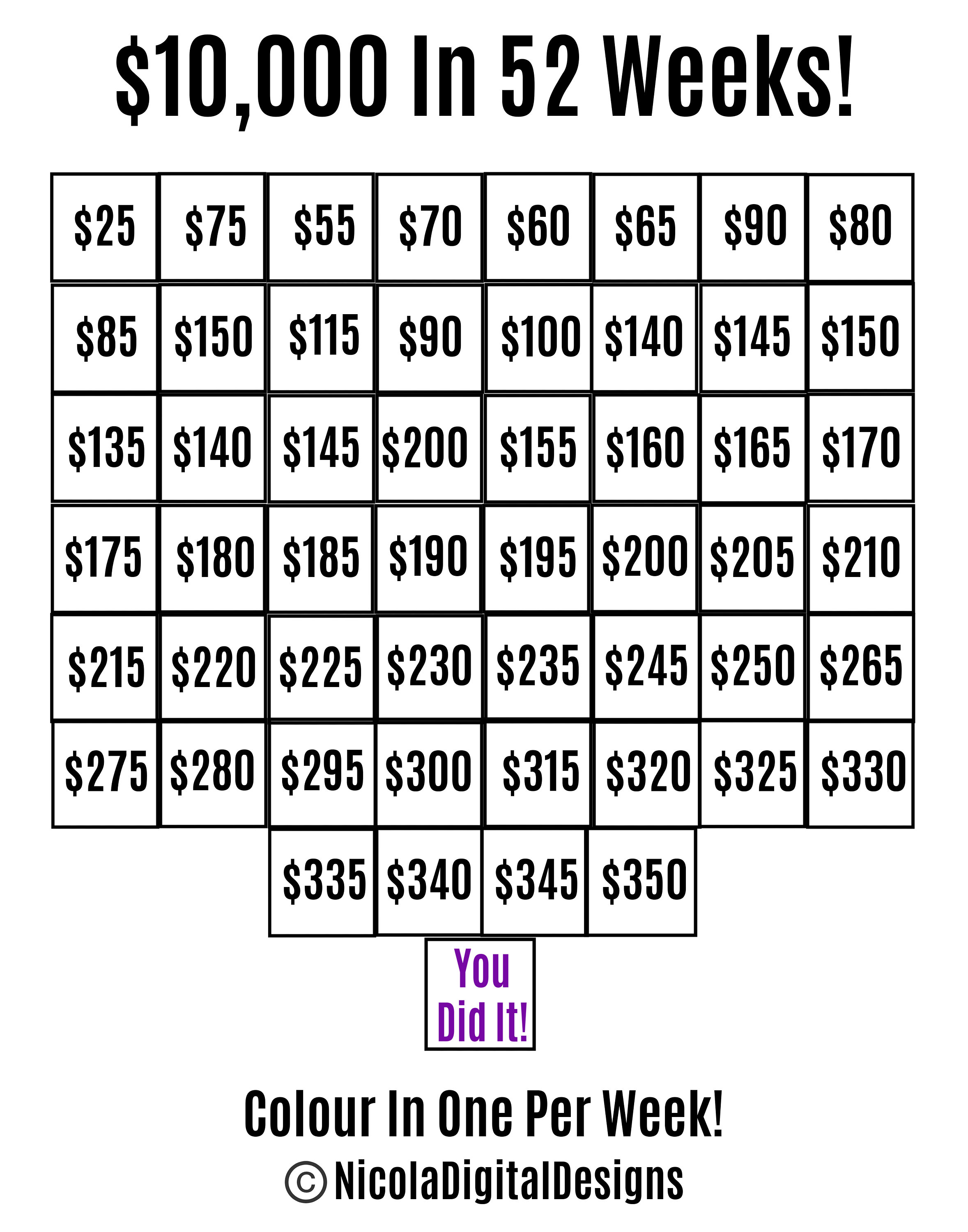 10,000 Money Saving Challenge Printable / Save 10,000 in 52 Weeks ...