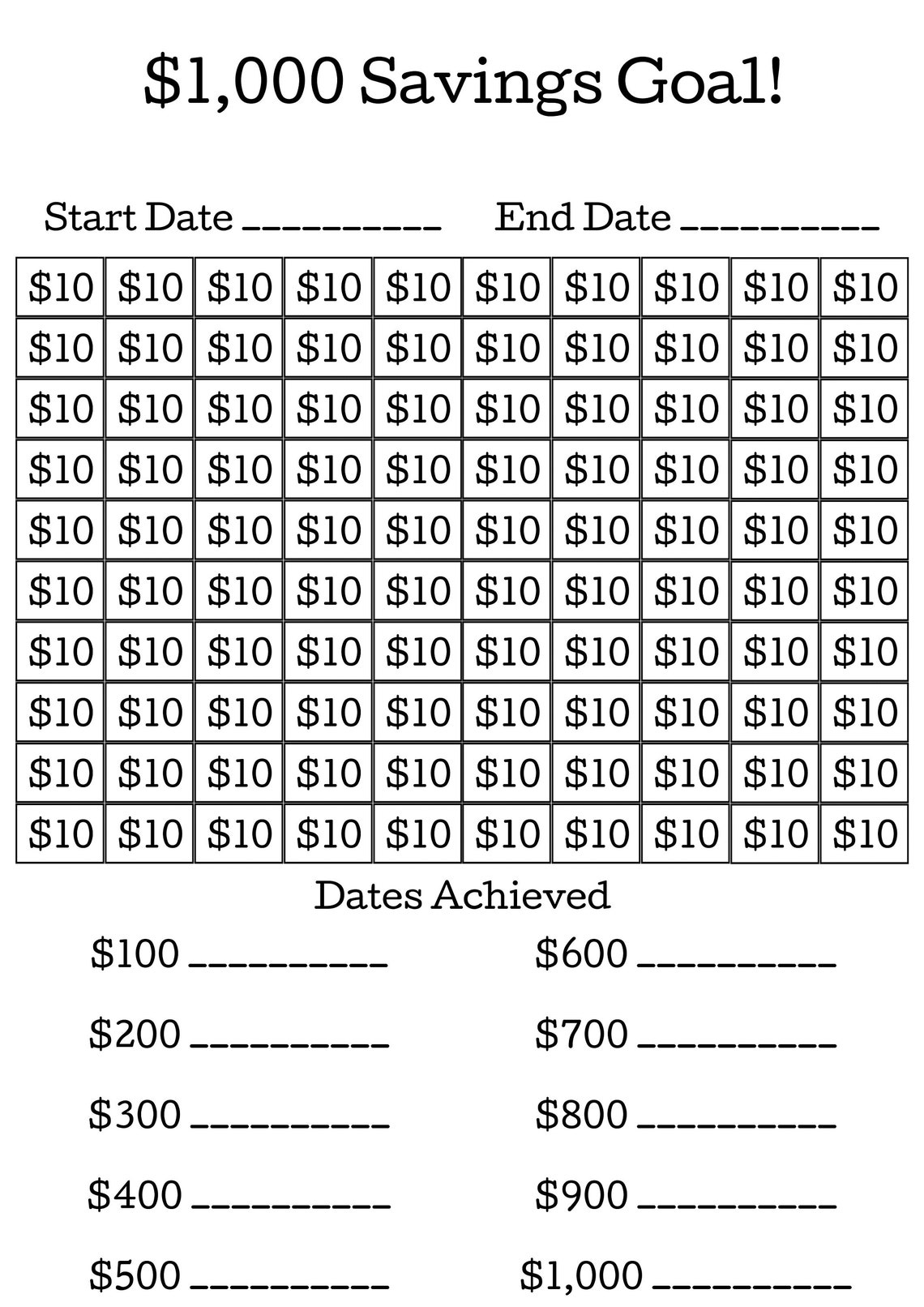 1,000 Savings Goal / 1,000 Savings Challenge / Savings Tracker ...