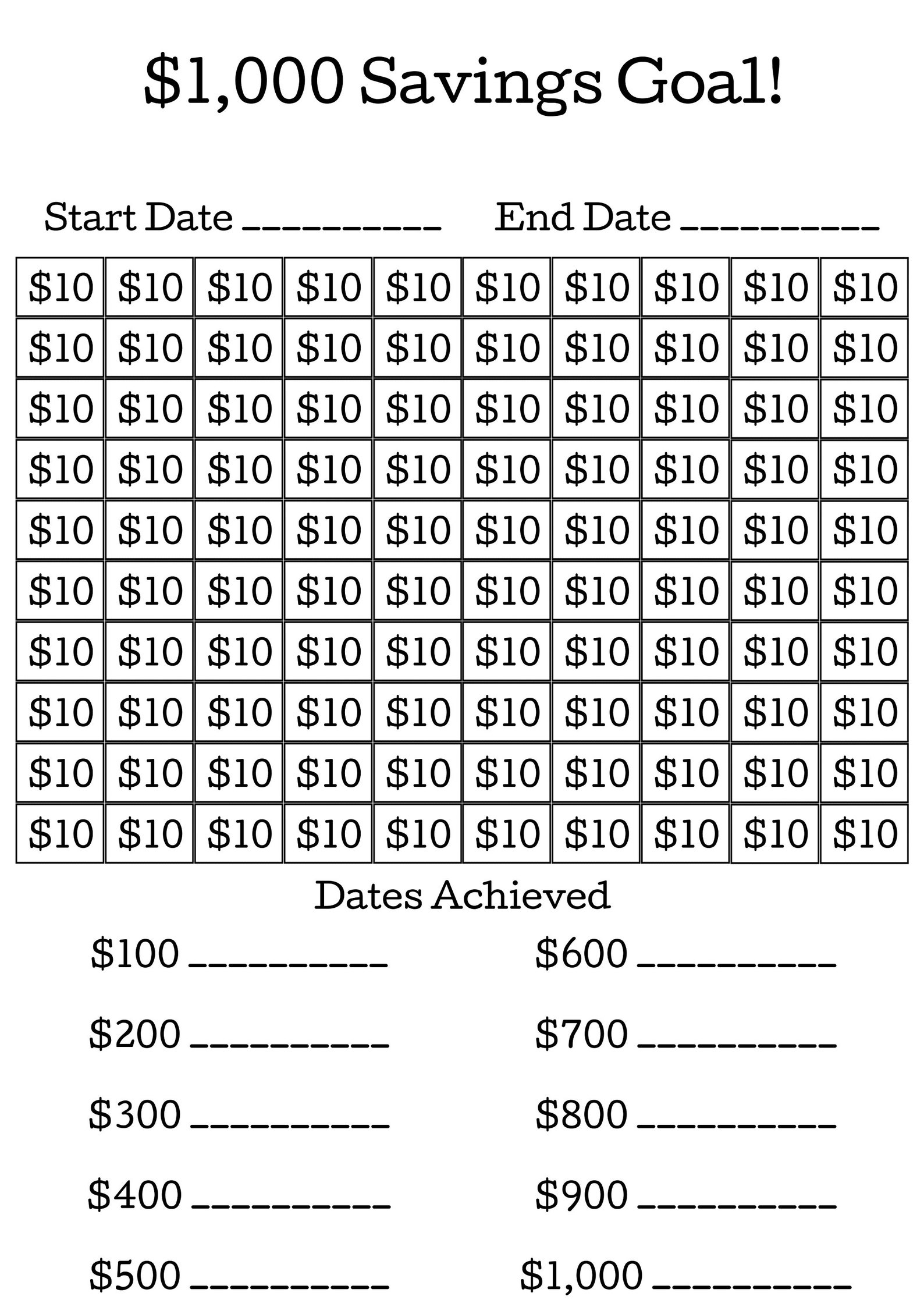 1,000 Savings Goal / 1,000 Savings Challenge / Savings Tracker ...