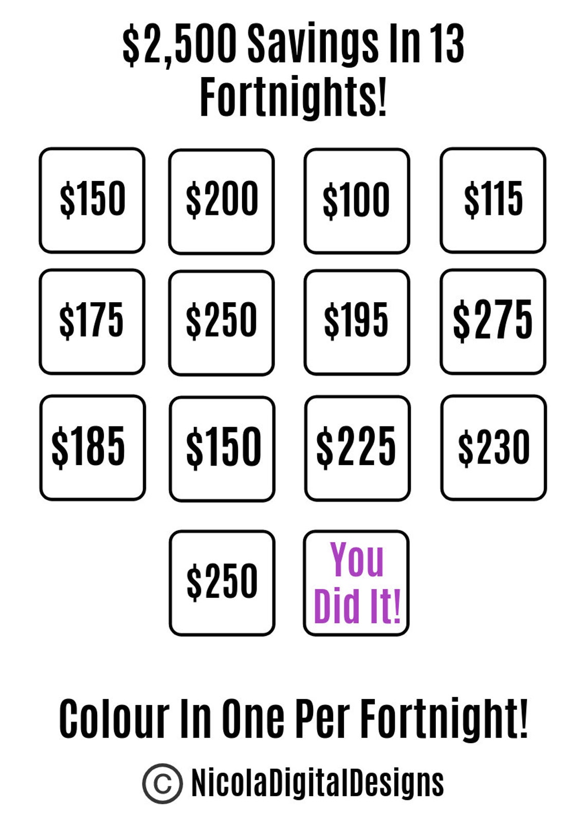 2500 Money Saving Challenge Printable / Save 2500 in 13 Fortnights ...