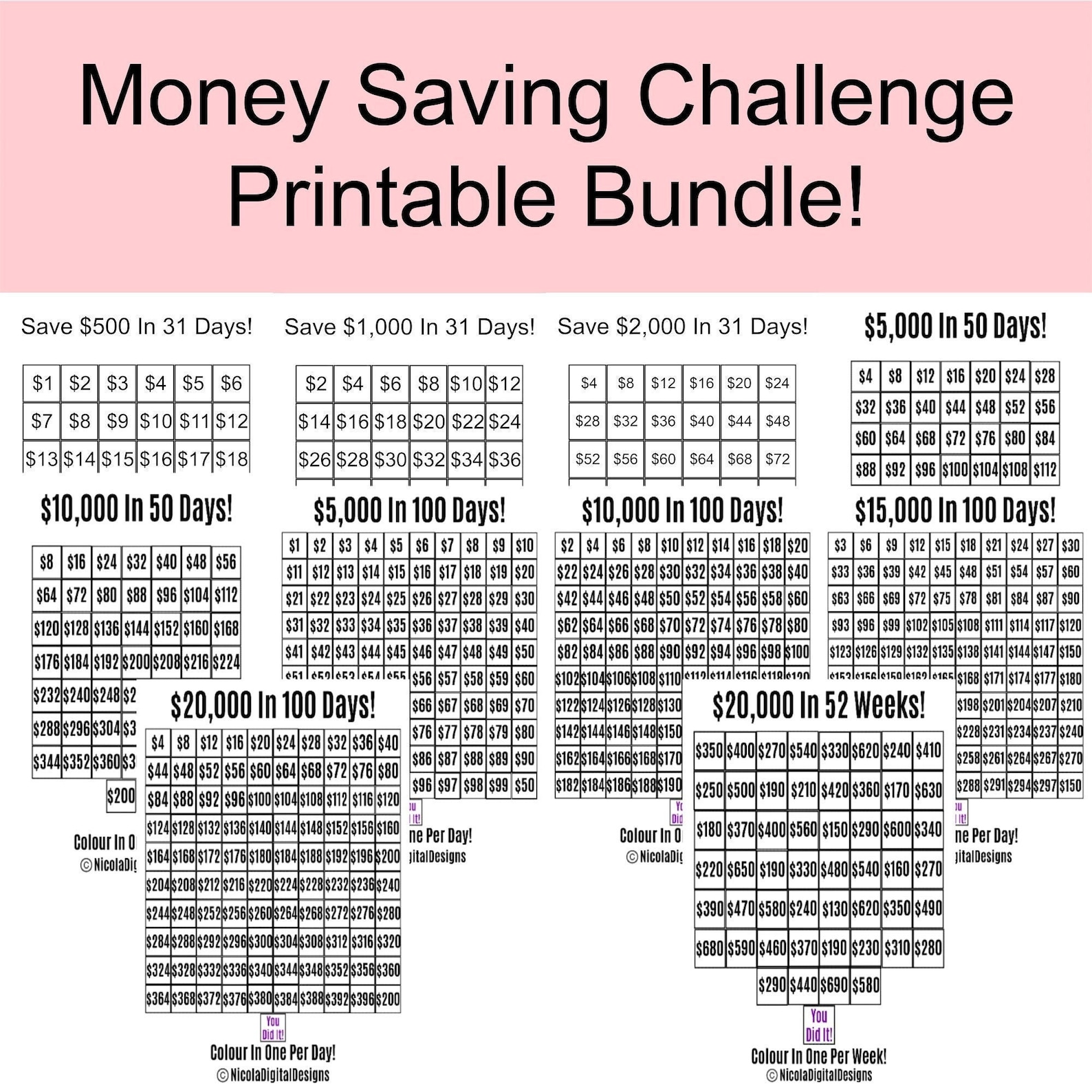 Money Saving Challenge Printable Bundle / Money Saving Challenge ...