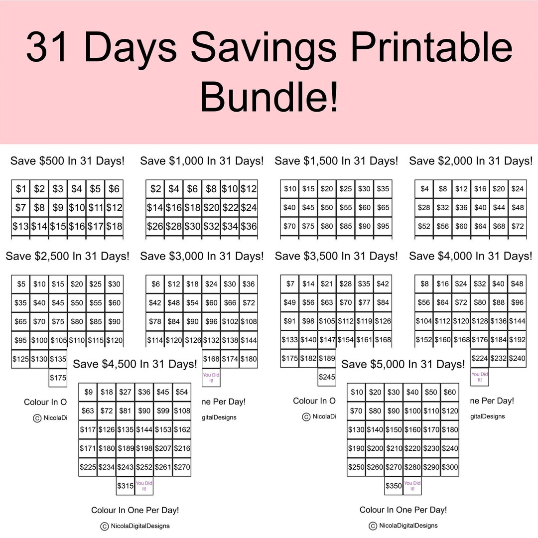 31 Days Savings Printable Bundle / Money Saving Challenge / Savings ...