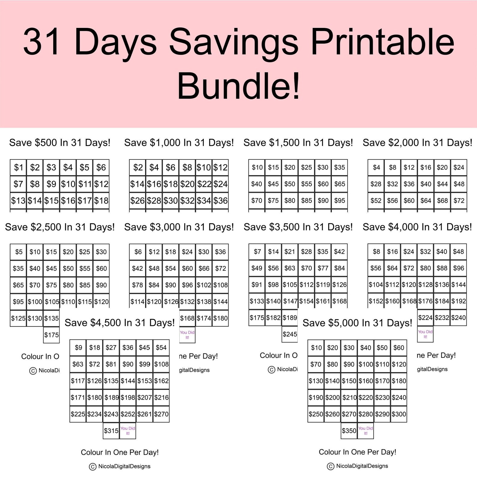 31 Days Savings Printable Bundle / Money Saving Challenge / Savings ...
