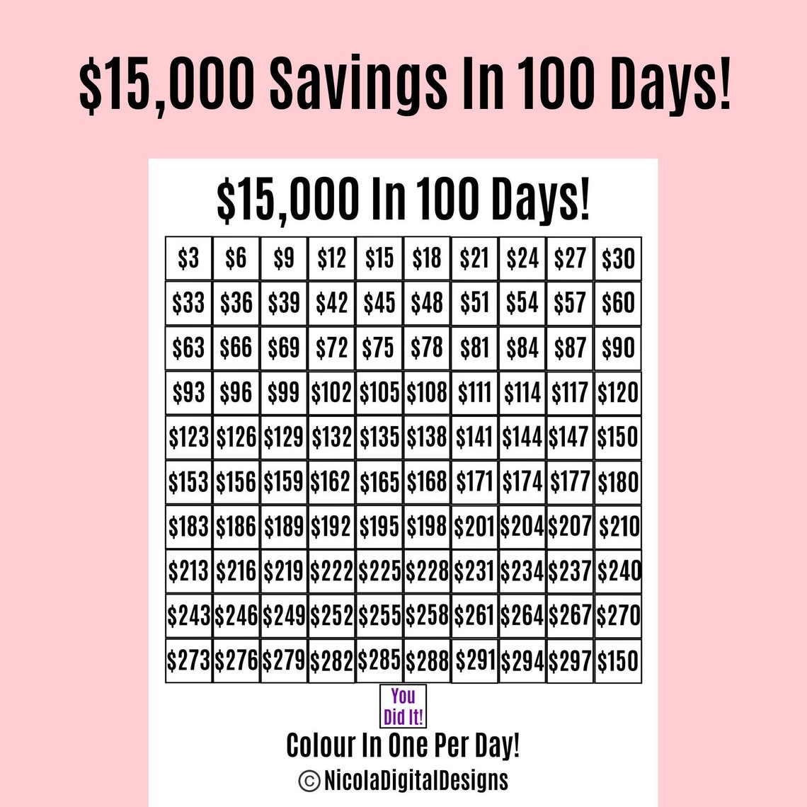 15,000 Money Saving Challenge Printable / Save 15,000 in 100 Days ...