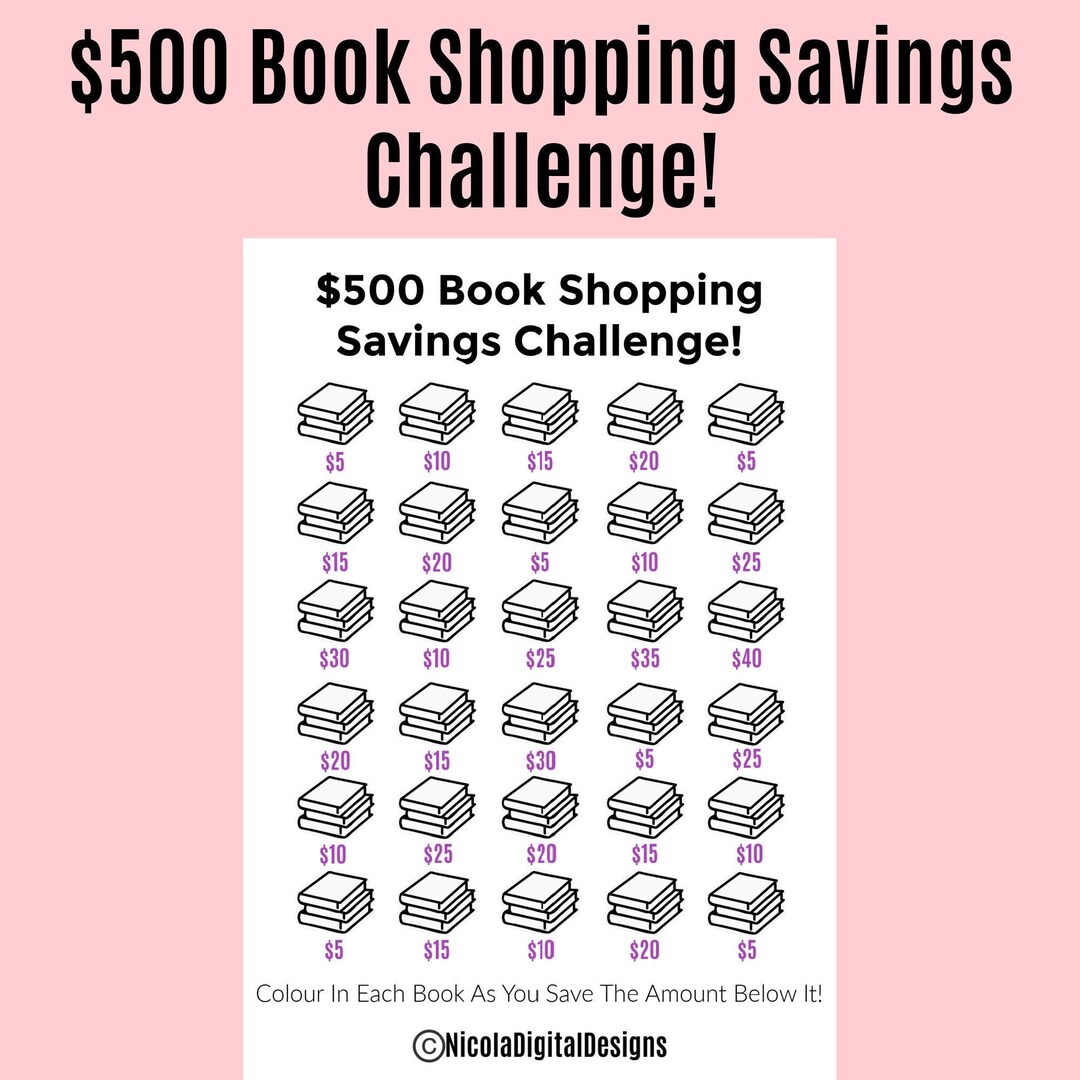 500 Dollar Book Shopping Savings Challenge Printable / Savings Tracker ...
