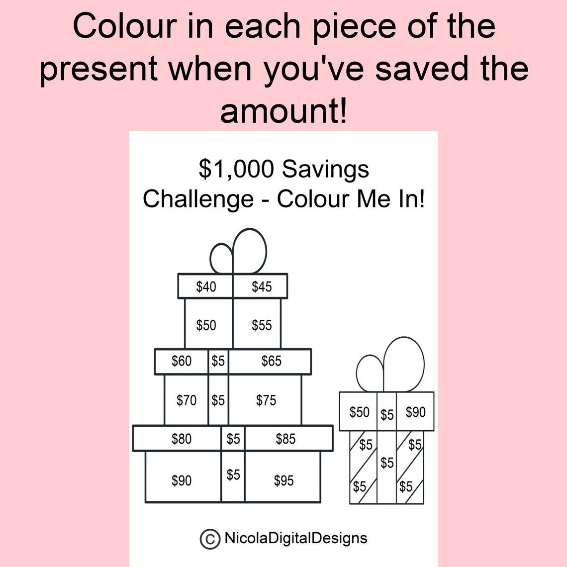 1,000 Savings Challenge Colour in Page / Colour and Save / Savings ...