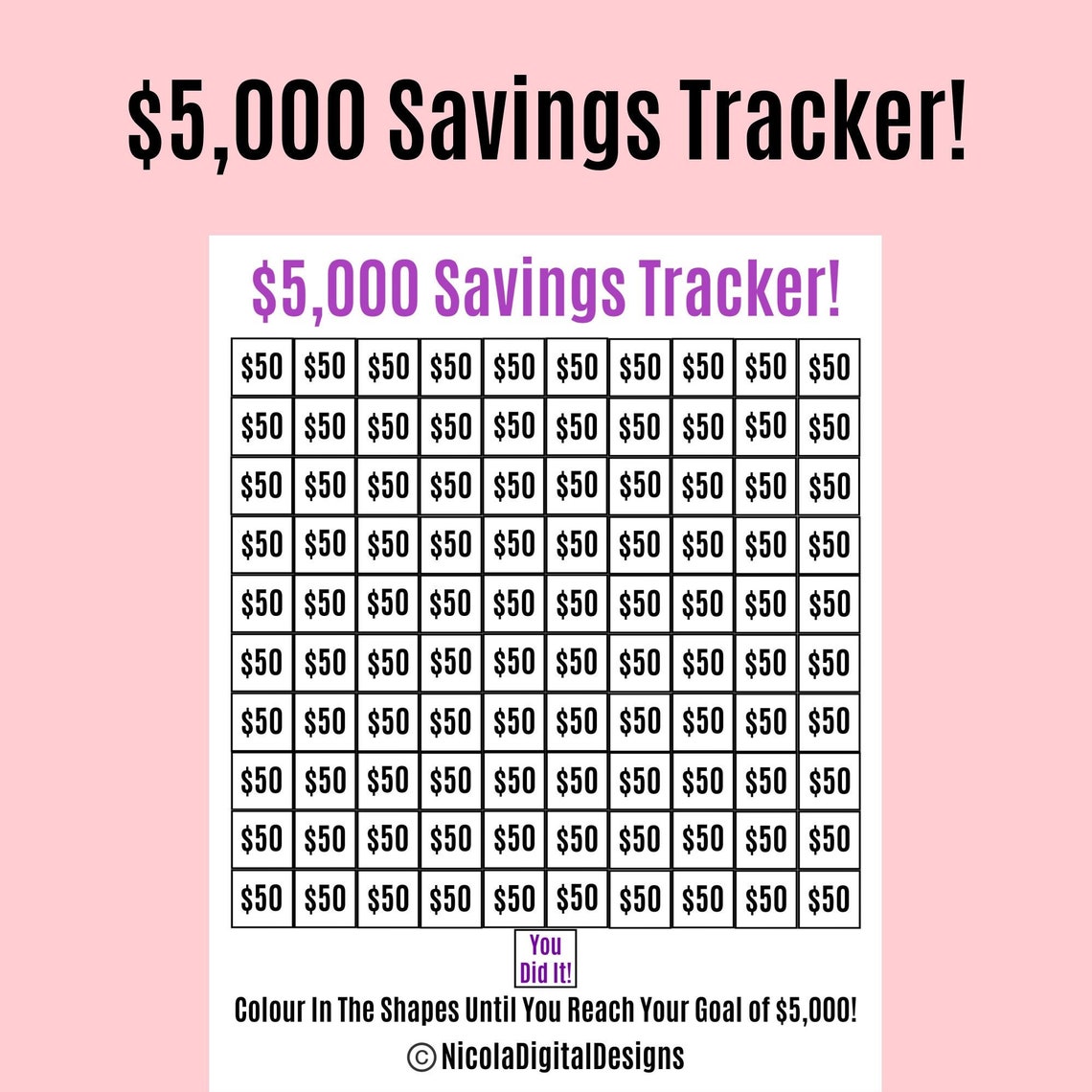 5000 Money Saving Tracker Printable / 5000 Saving Challenge / Savings ...