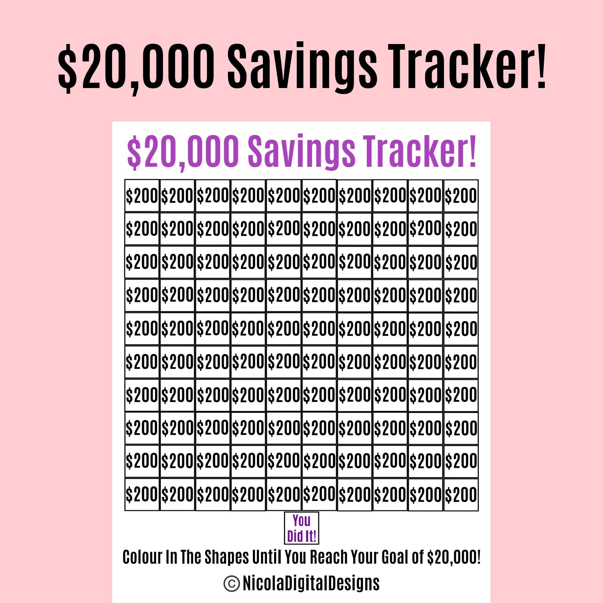 20,000 Money Saving Tracker Printable / 20,000 Saving Challenge ...