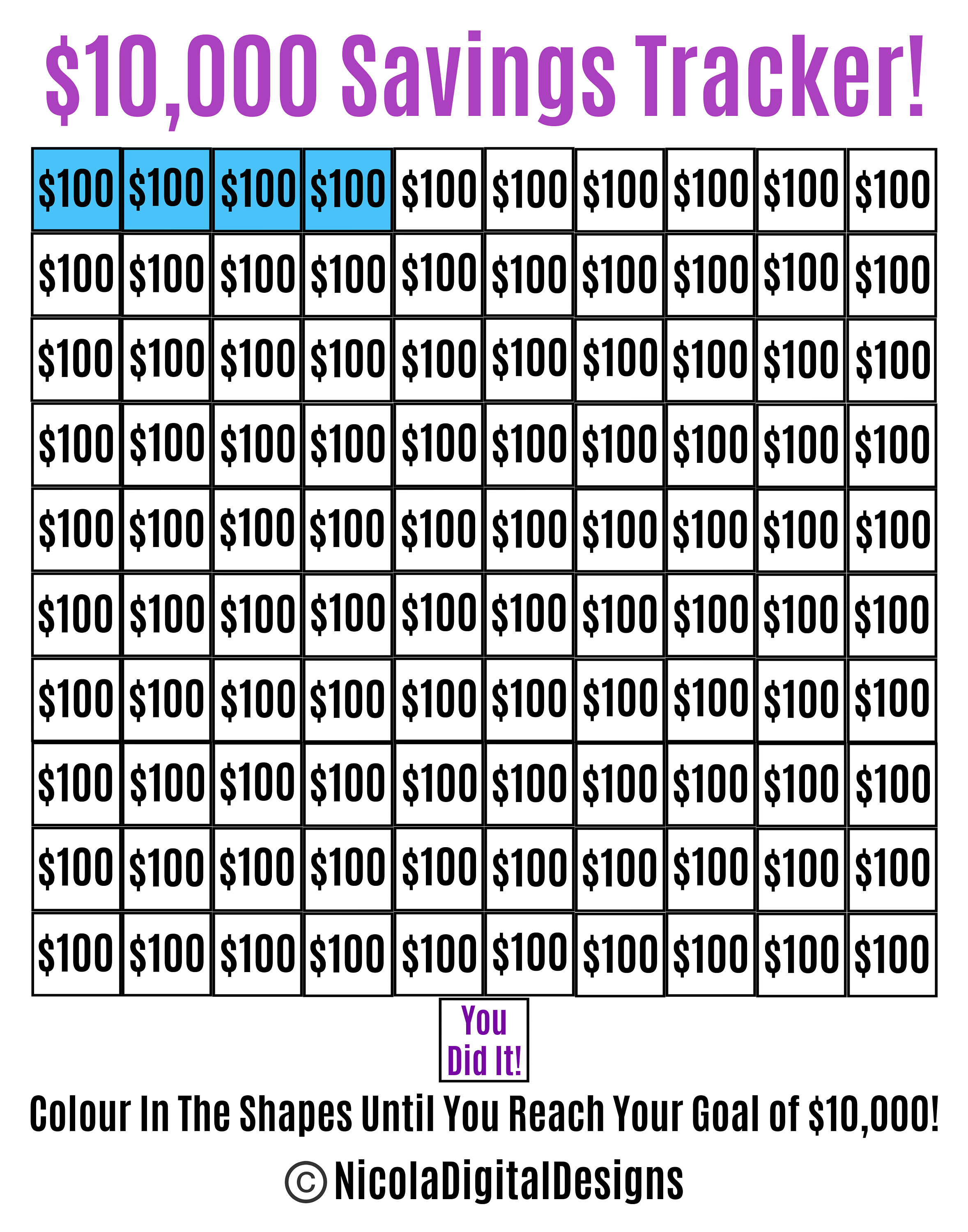 10,000 Money Saving Tracker Printable / 10,000 Saving Challenge ...