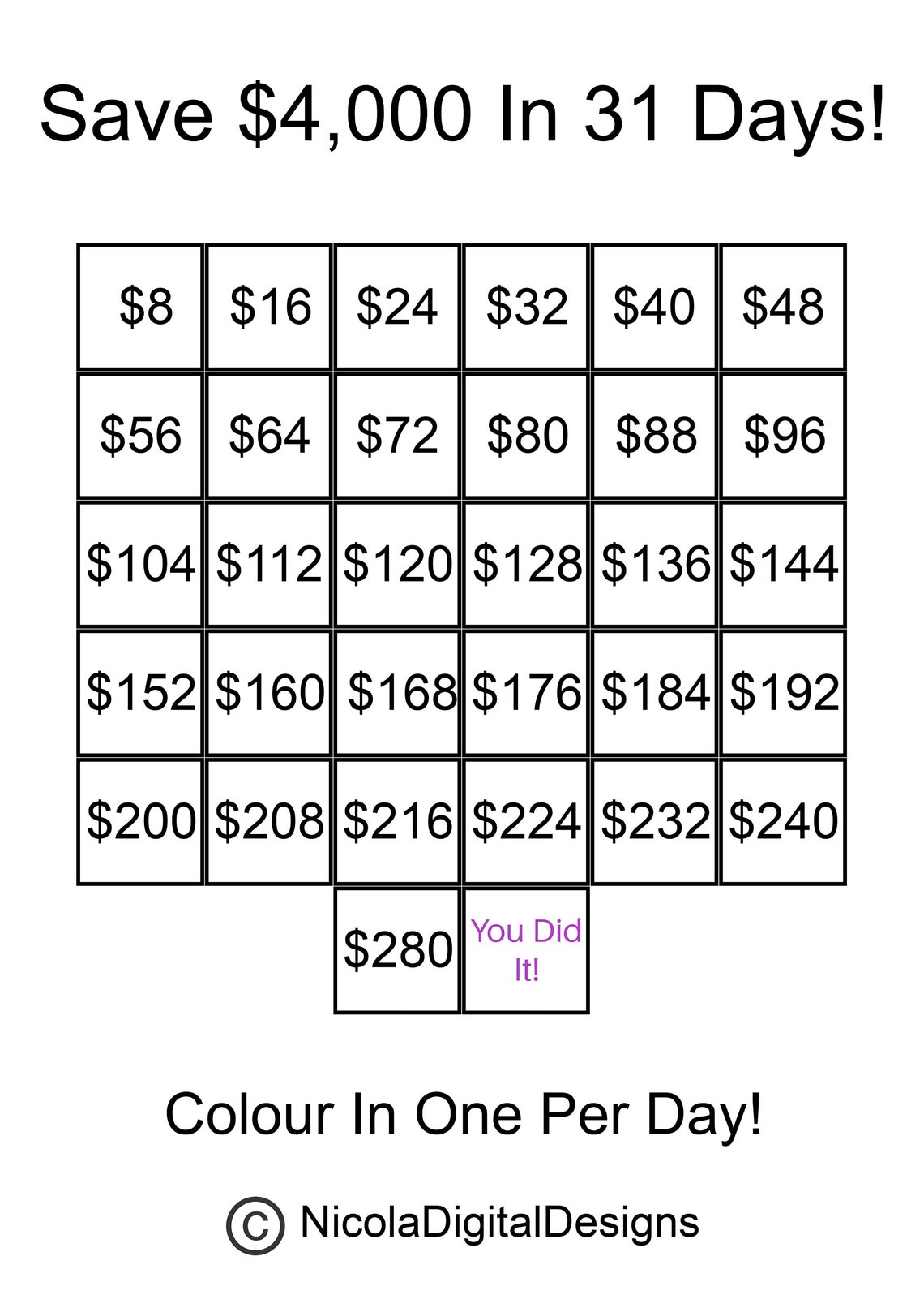 4,000 Money Saving Challenge / Save 4,000 in 31 Days / Savings Tracker ...