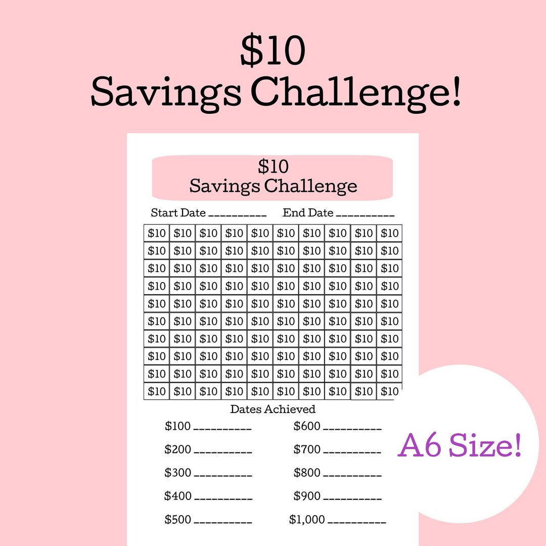 10 Dollar Savings Challenge Printable / 10 Dollar Challenge Fits Budget ...