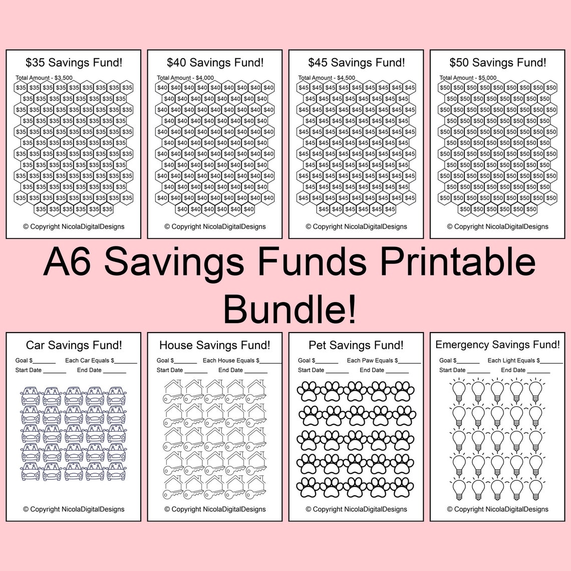 A6 Savings Funds Printable Bundle / Money Saving Challenge / Savings ...