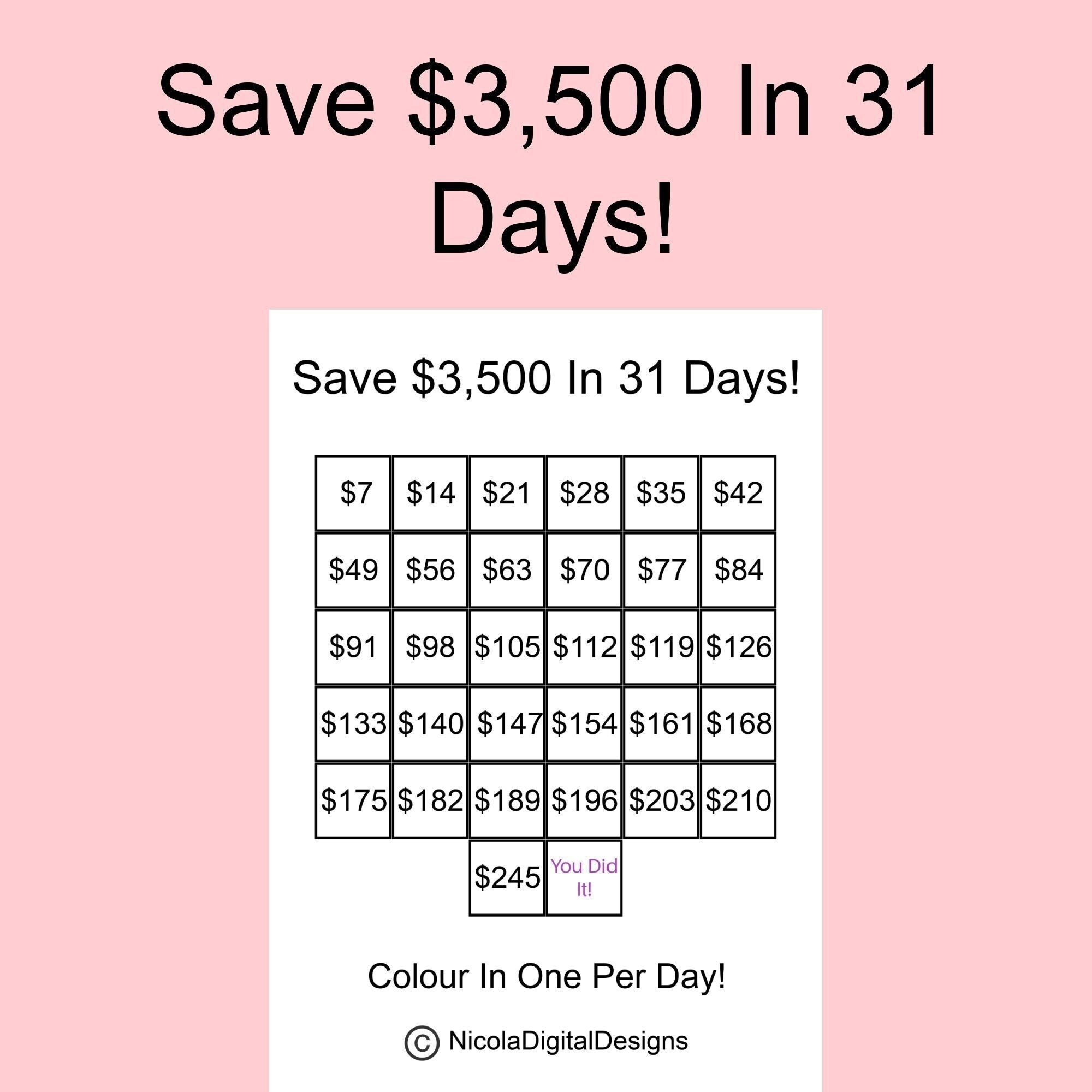 3,500 Money Saving Challenge Printable / Save 3,500 in 31 Days ...