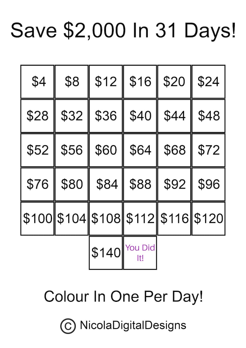 2,000 Money Saving Challenge Printable / Save 2,000 in 31 Days ...