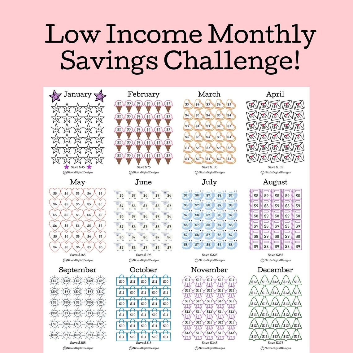 Low Income Monthly Savings Challenge Bundle / Money Saving Challenge ...