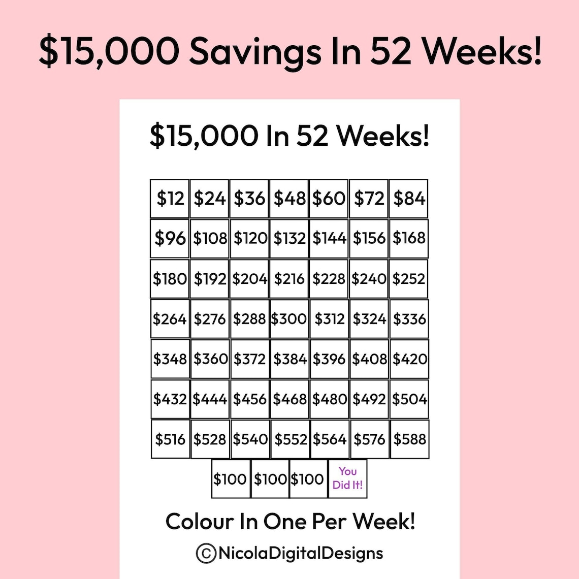 15,000 Money Saving Challenge Printable / Save 15,000 in 52 Weeks ...