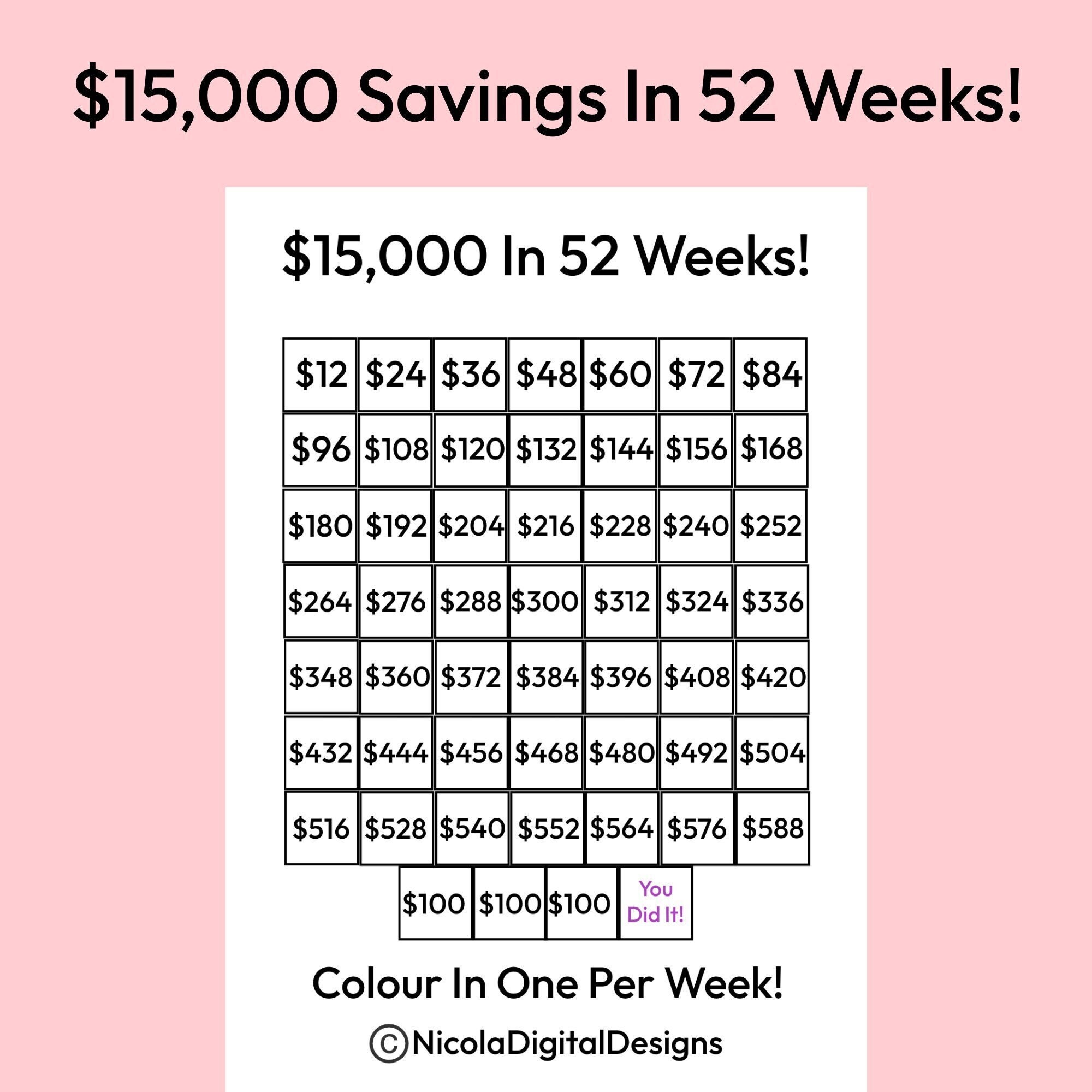 15,000 Money Saving Challenge Printable / Save 15,000 in 52 Weeks ...