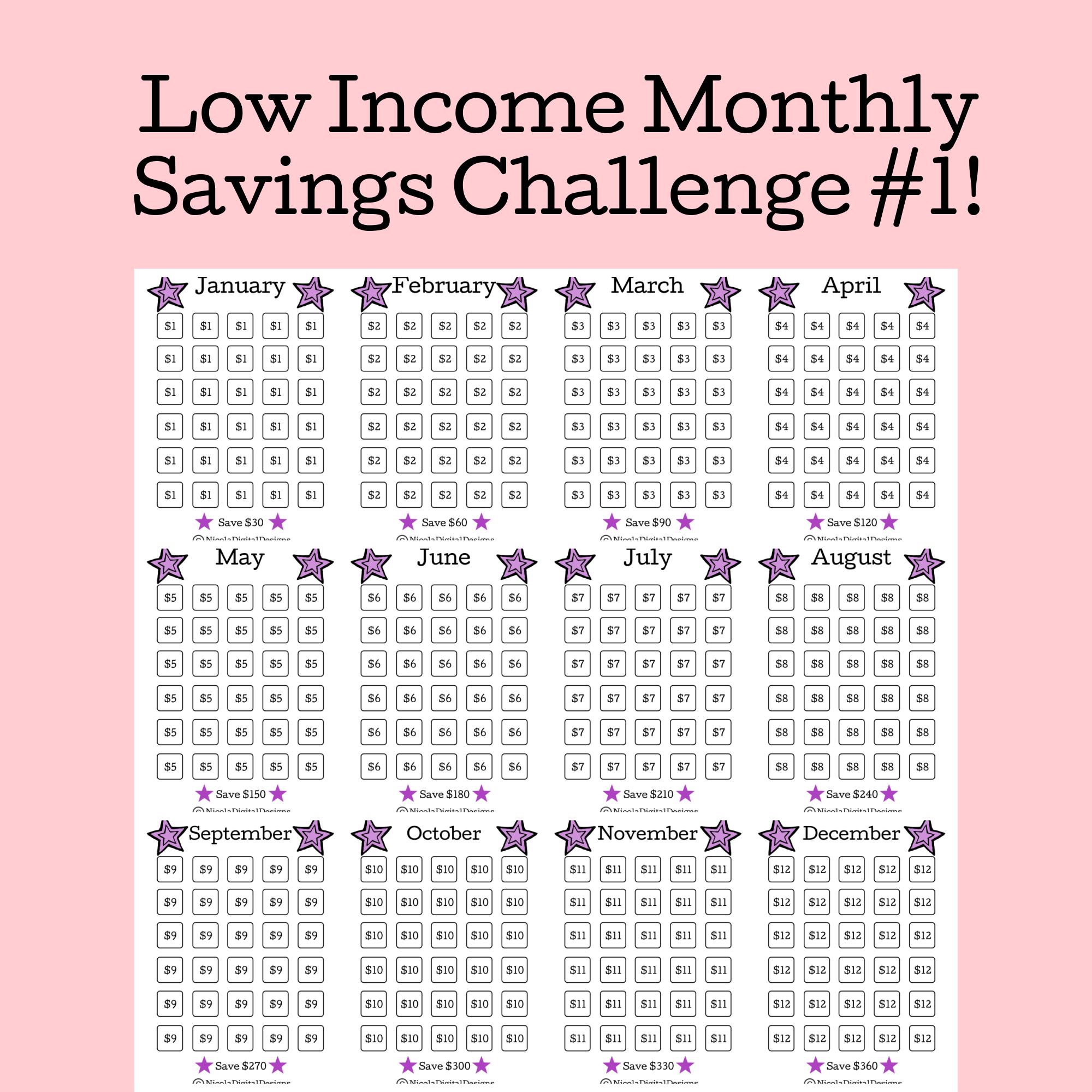 Low Income Monthly Savings Challenge Bundle #1 / Money Saving Challenge ...
