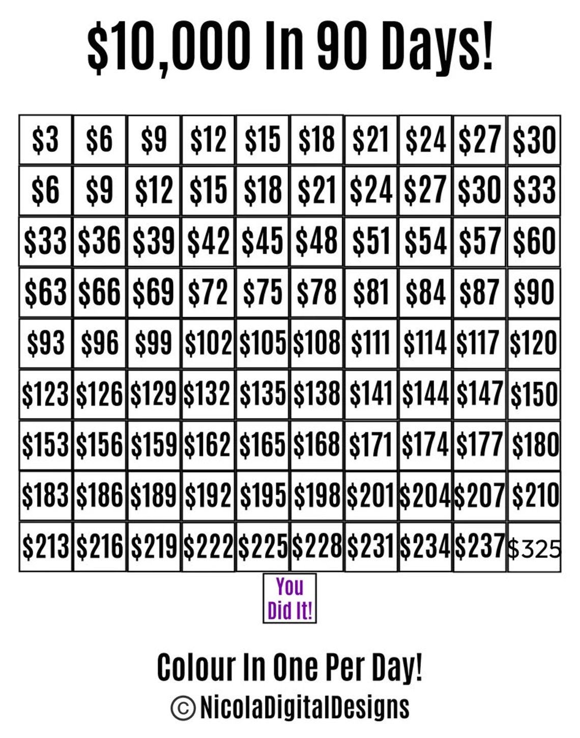 10,000 Money Saving Challenge Printable / Save 10,000 in 90 Days ...