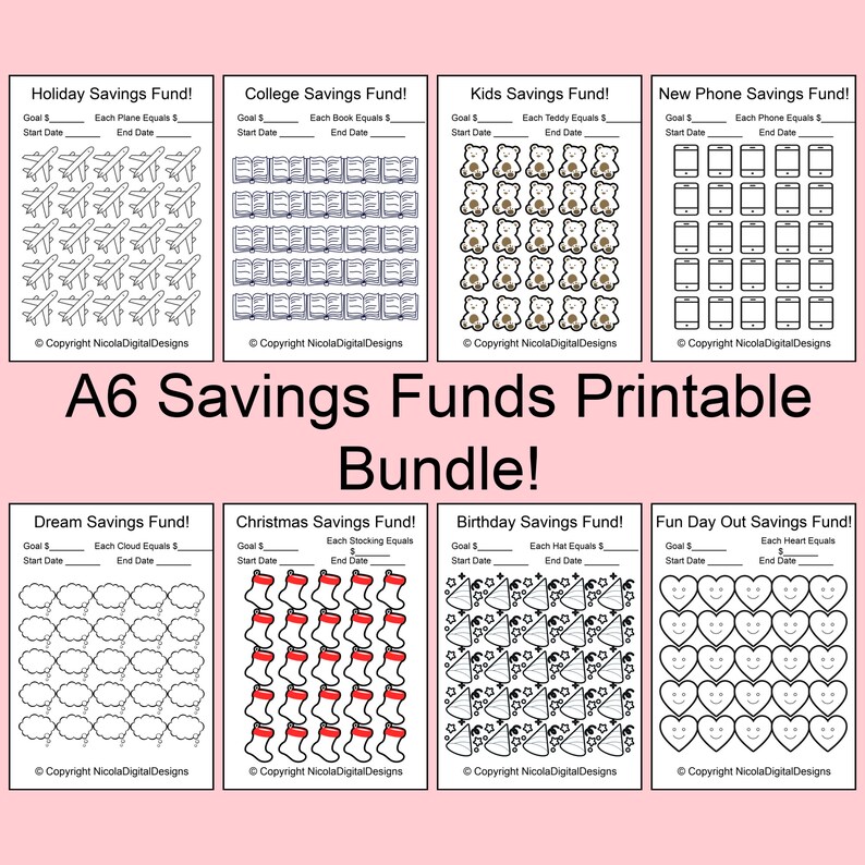 A6 Savings Funds Printable Bundle / Money Saving Challenge / Savings ...