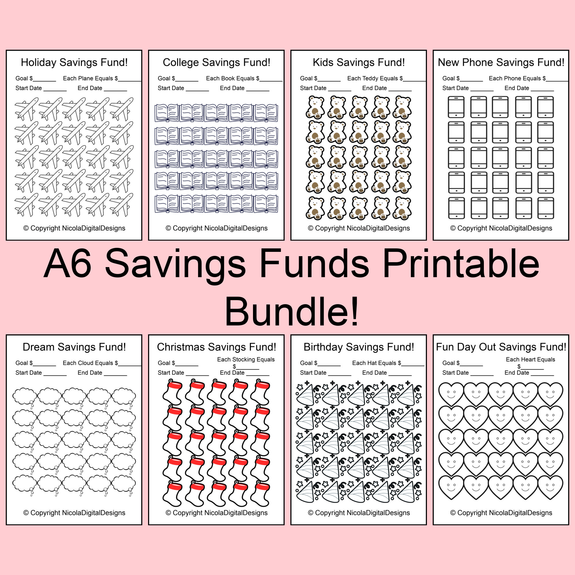 A6 Savings Funds Printable Bundle / Money Saving Challenge / Savings ...