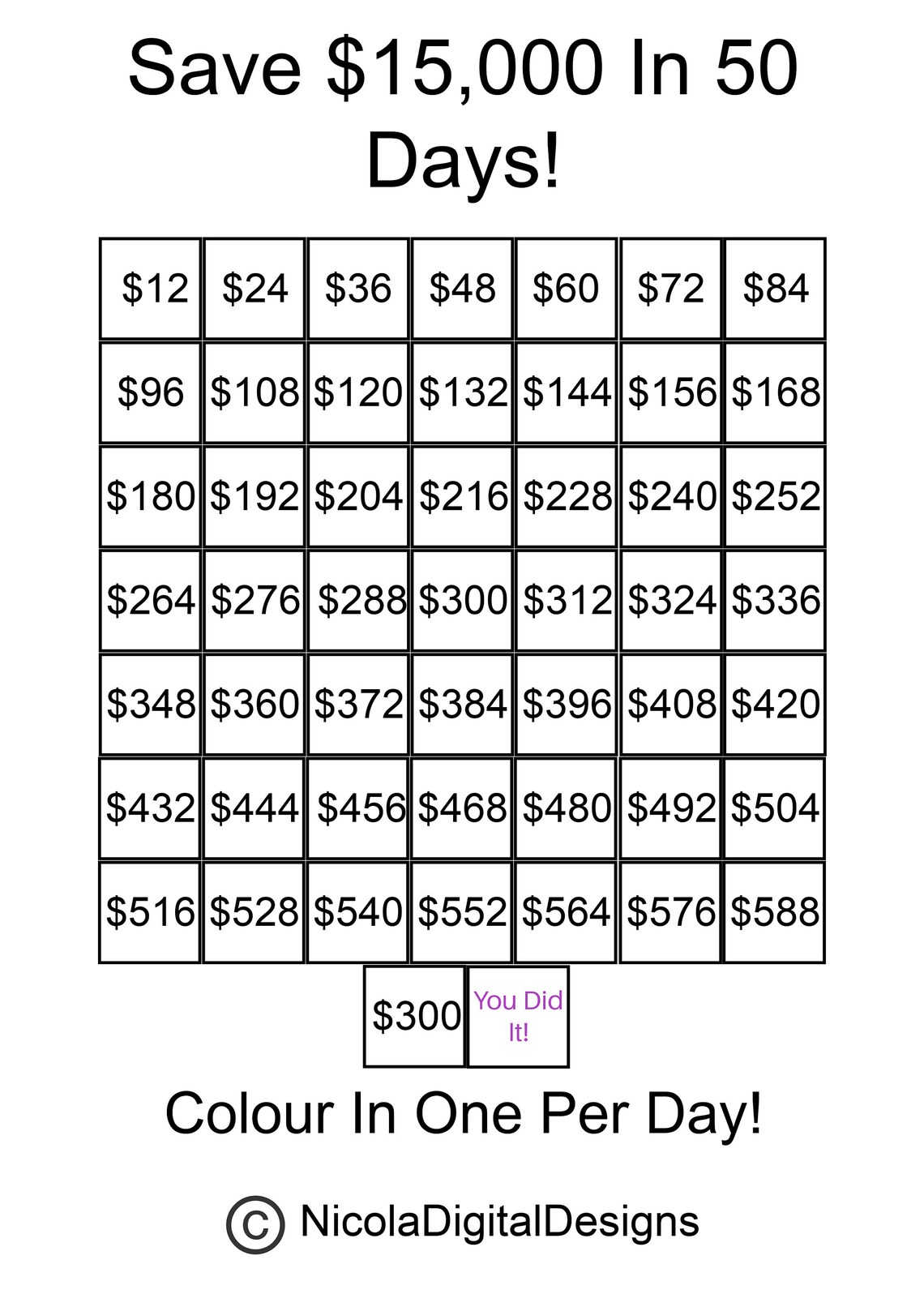 15,000 Money Saving Challenge Printable / Save 15,000 in 50 Days ...