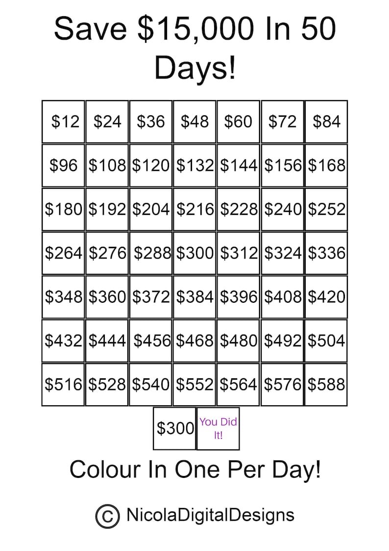 15,000 Money Saving Challenge Printable / Save 15,000 in 50 Days ...