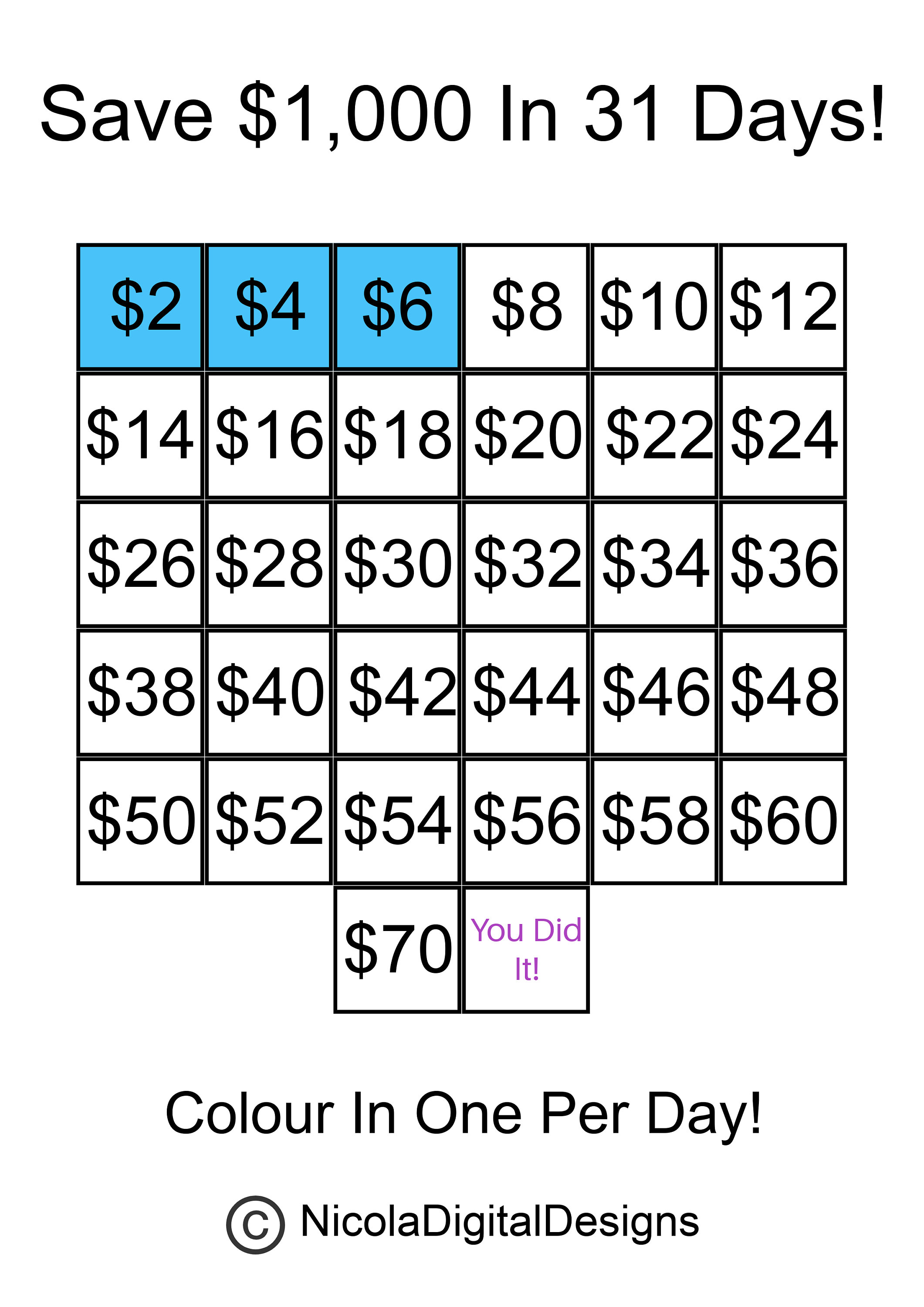 1000 Money Saving Challenge Printable / Save 1000 in 31 Days / Savings ...