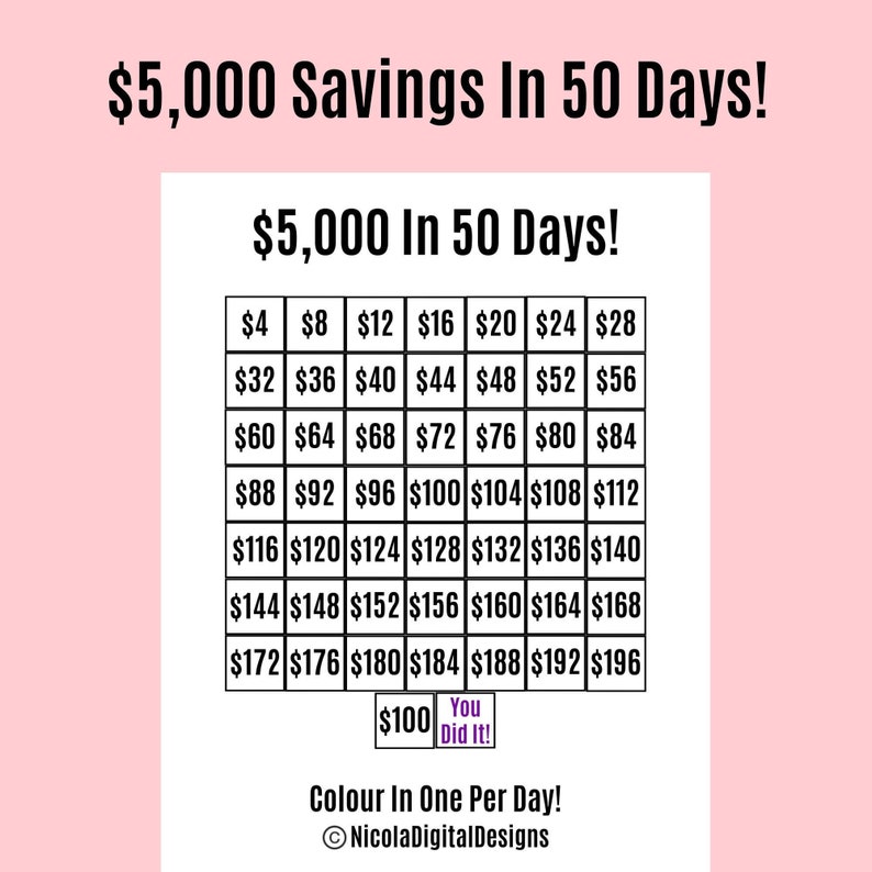 Buy 5 000 Money Saving Challenge Printable Save 5 000 In 50 Days