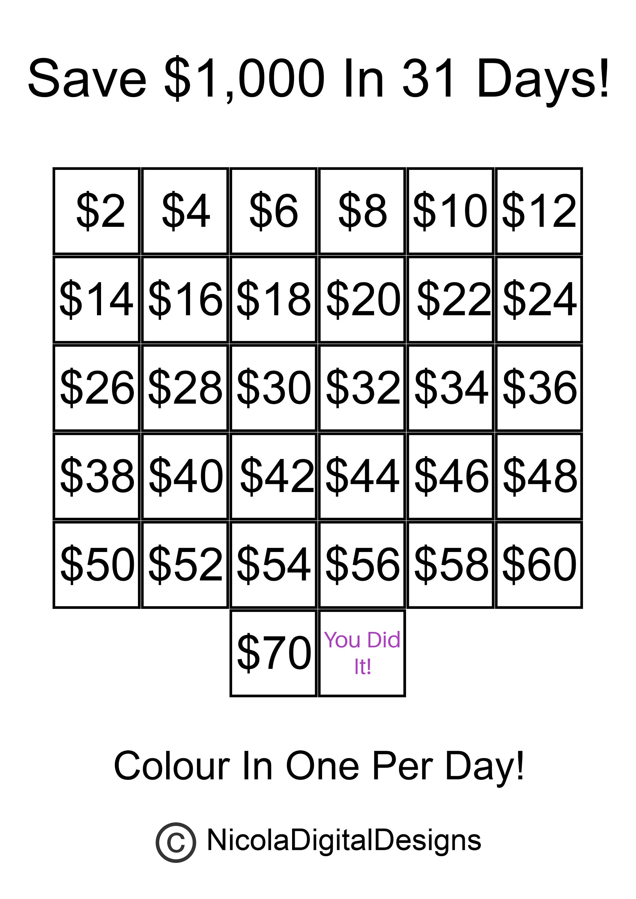 1000 Money Saving Challenge Printable / Save 1000 in 31 Days / Savings ...