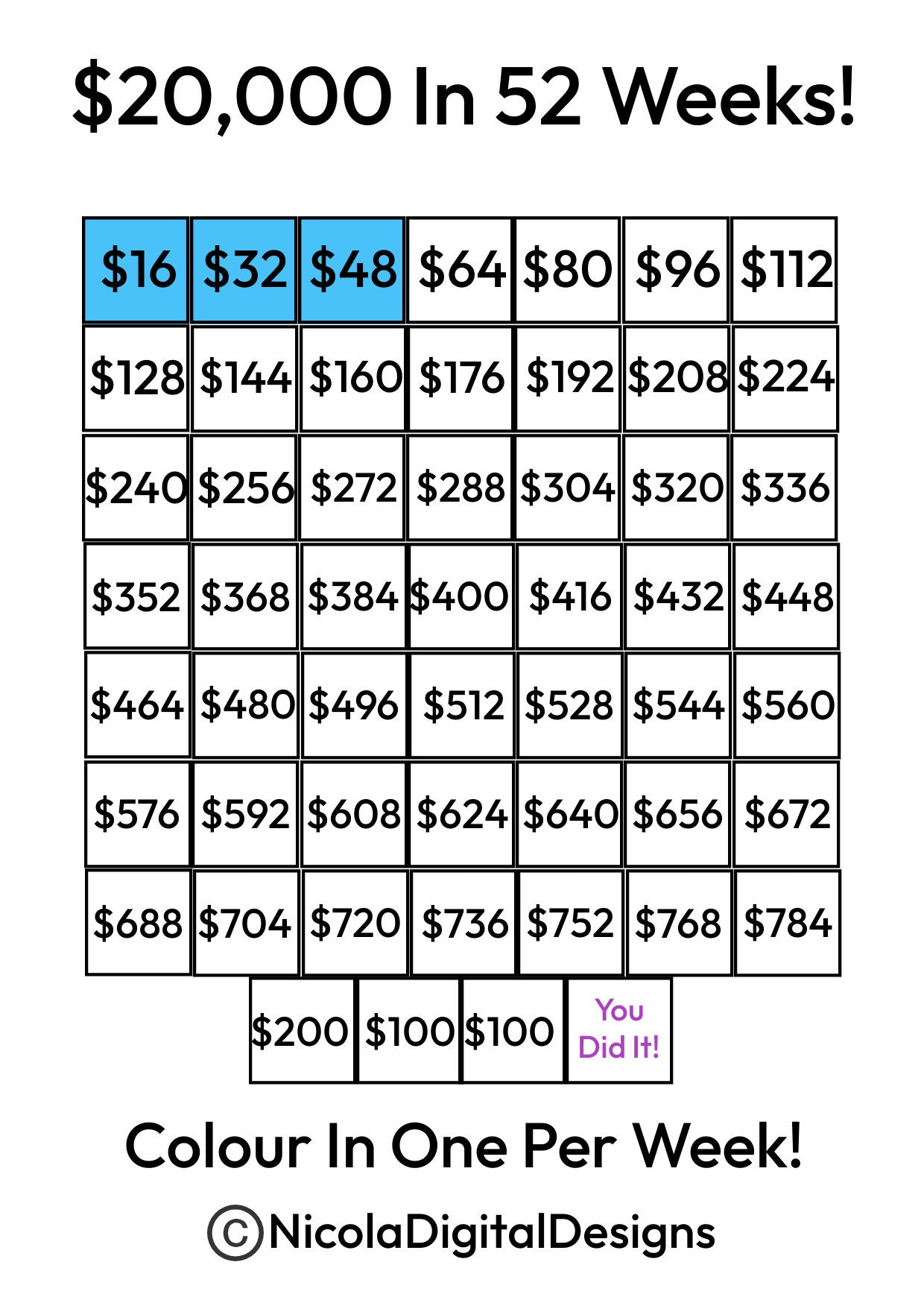 20,000 Money Saving Challenge Printable / Save 20,000 in 52 Weeks ...