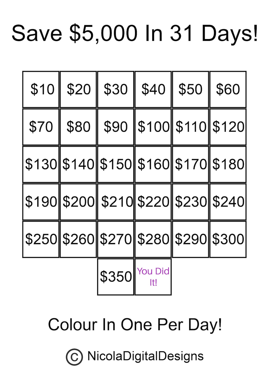 5,000 Money Saving Challenge / Save 5,000 in 31 Days / Savings Tracker ...