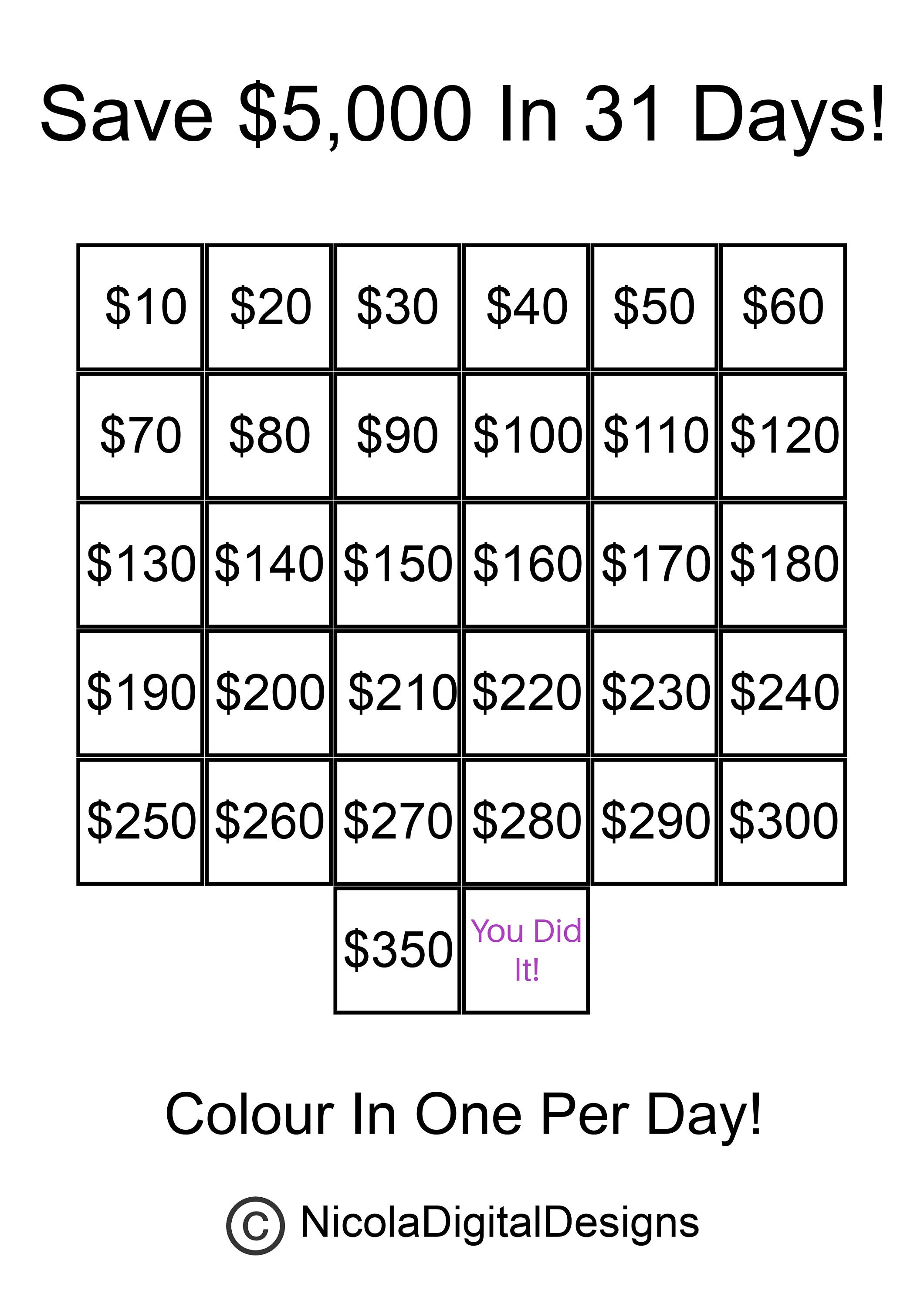 5,000 Money Saving Challenge / Save 5,000 in 31 Days / Savings Tracker / Savings Printable ...