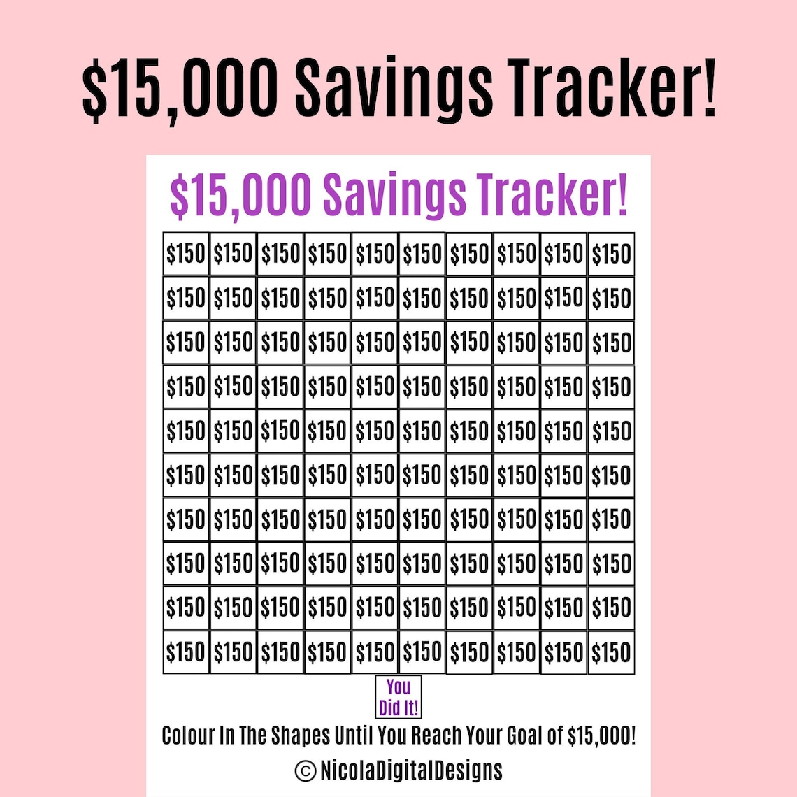 15,000 Money Saving Tracker Printable / 15,000 Saving Challenge ...