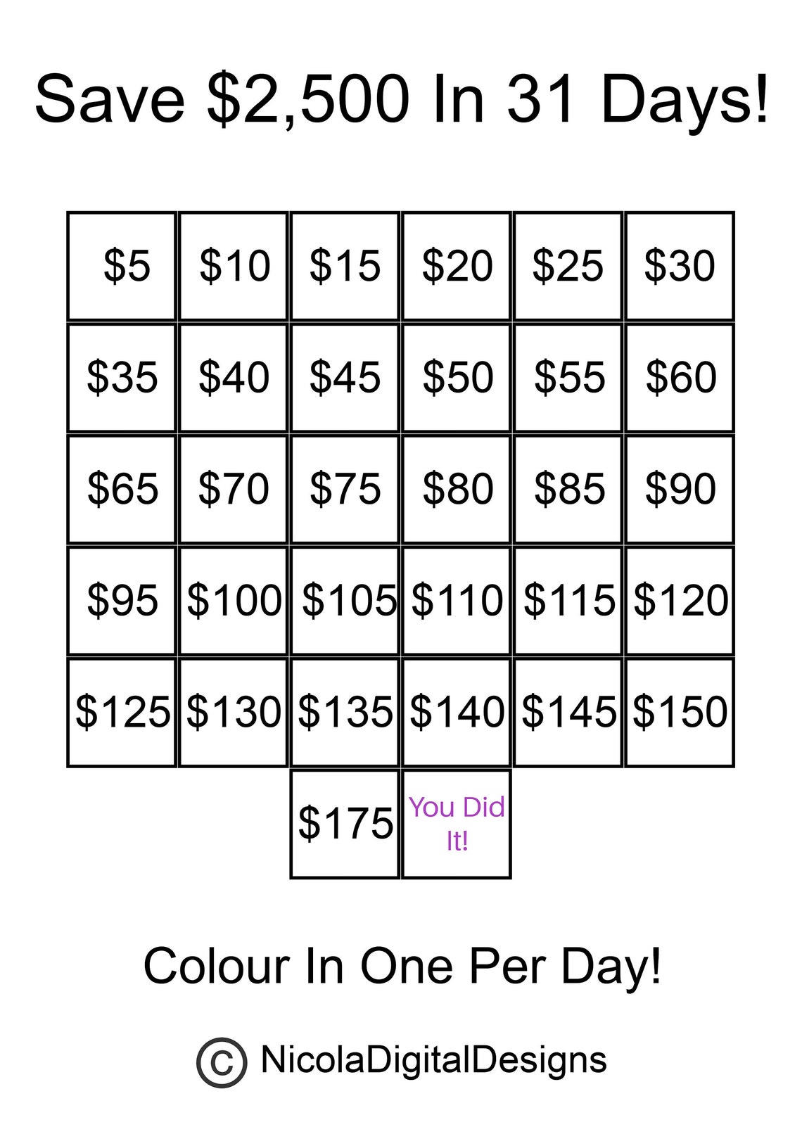 2,500 Money Saving Challenge Printable / Save 2,500 in 31 Days ...