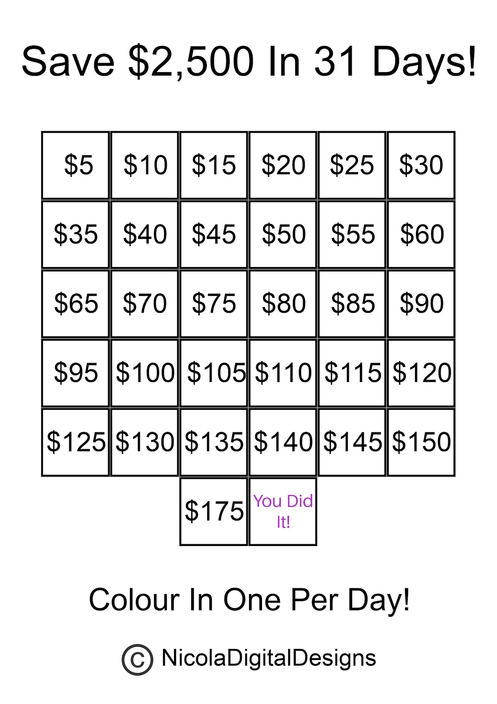 2,500 Money Saving Challenge Printable / Save 2,500 in 31 Days ...