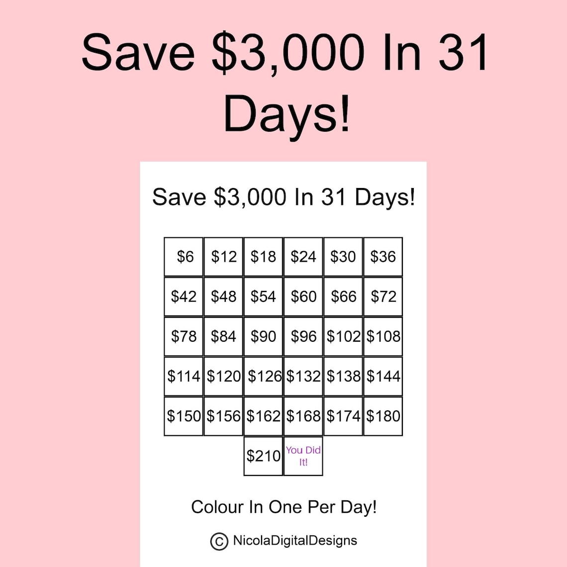 3,000 Money Saving Challenge Printable / Save 3,000 in 31 Days ...