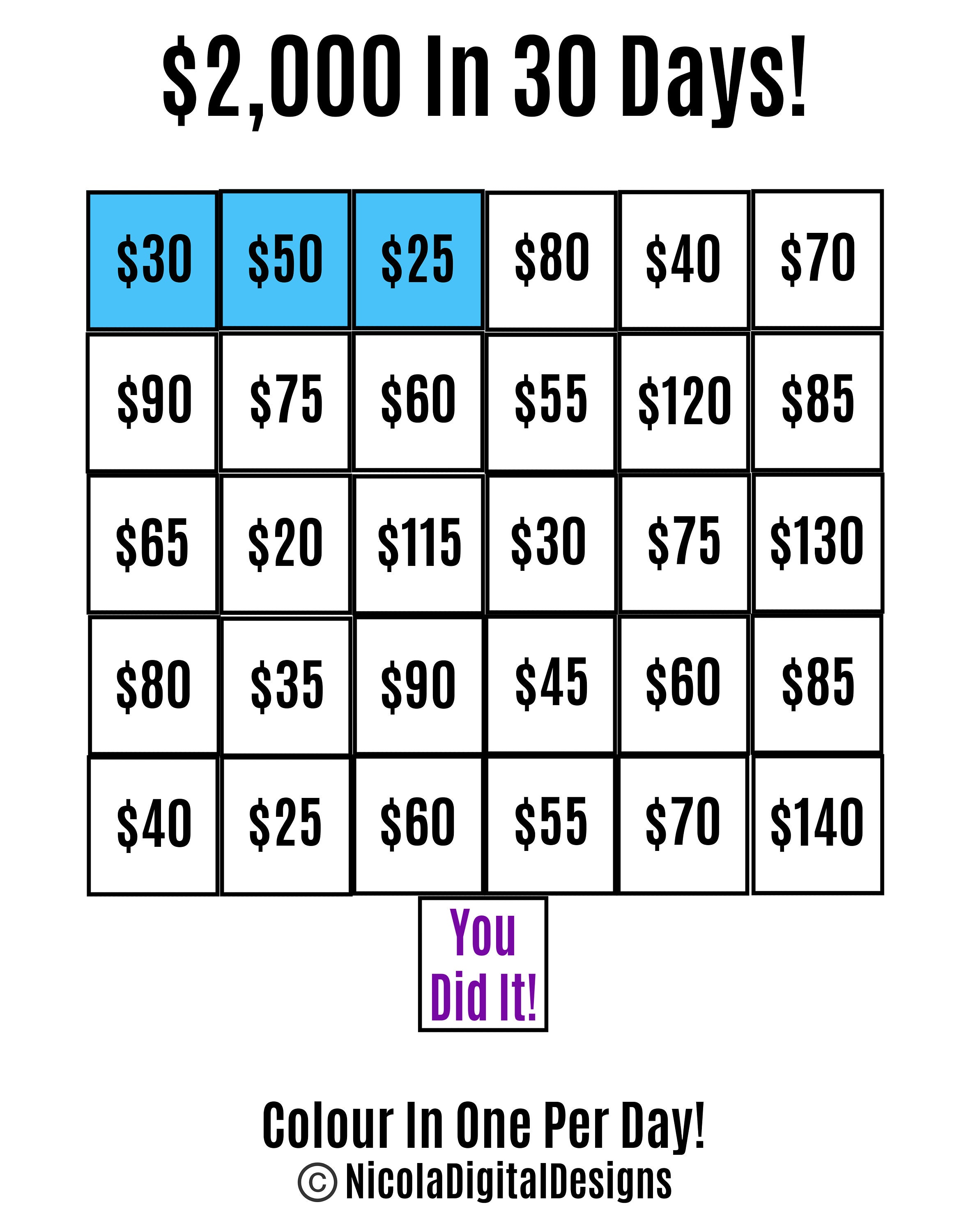 2,000 Money Saving Challenge Printable / Save 2,000 in 30 Days ...