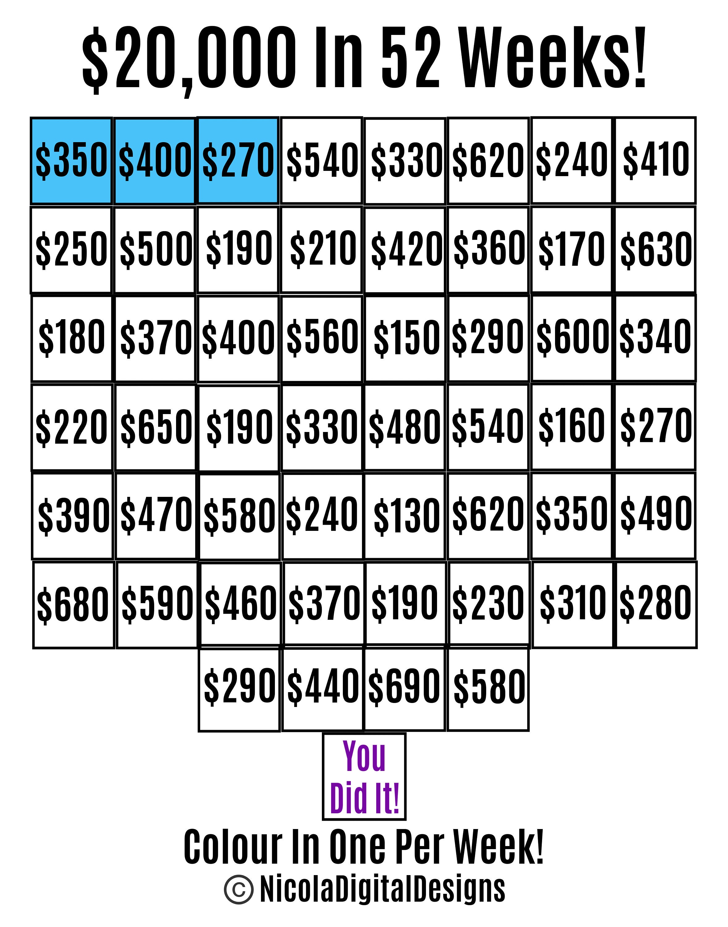 20 000 Money Saving Challenge Printable Save 20 000 In 52 Weeks