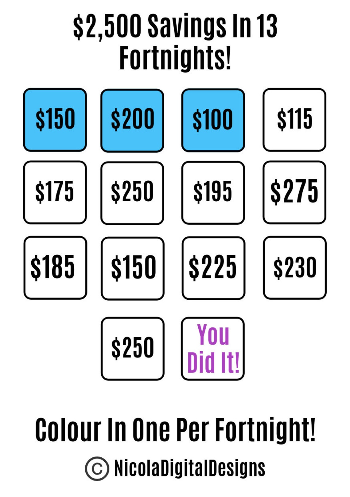 2500 Money Saving Challenge Printable / Save 2500 in 13 Fortnights ...